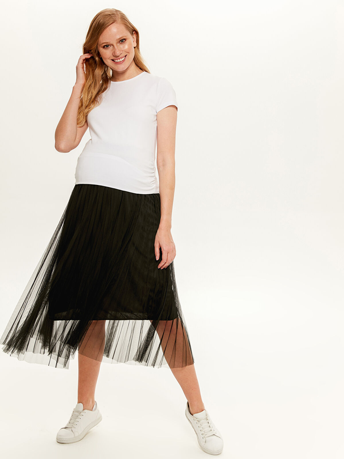 Pileli Tül Detaylı Hamile Etek