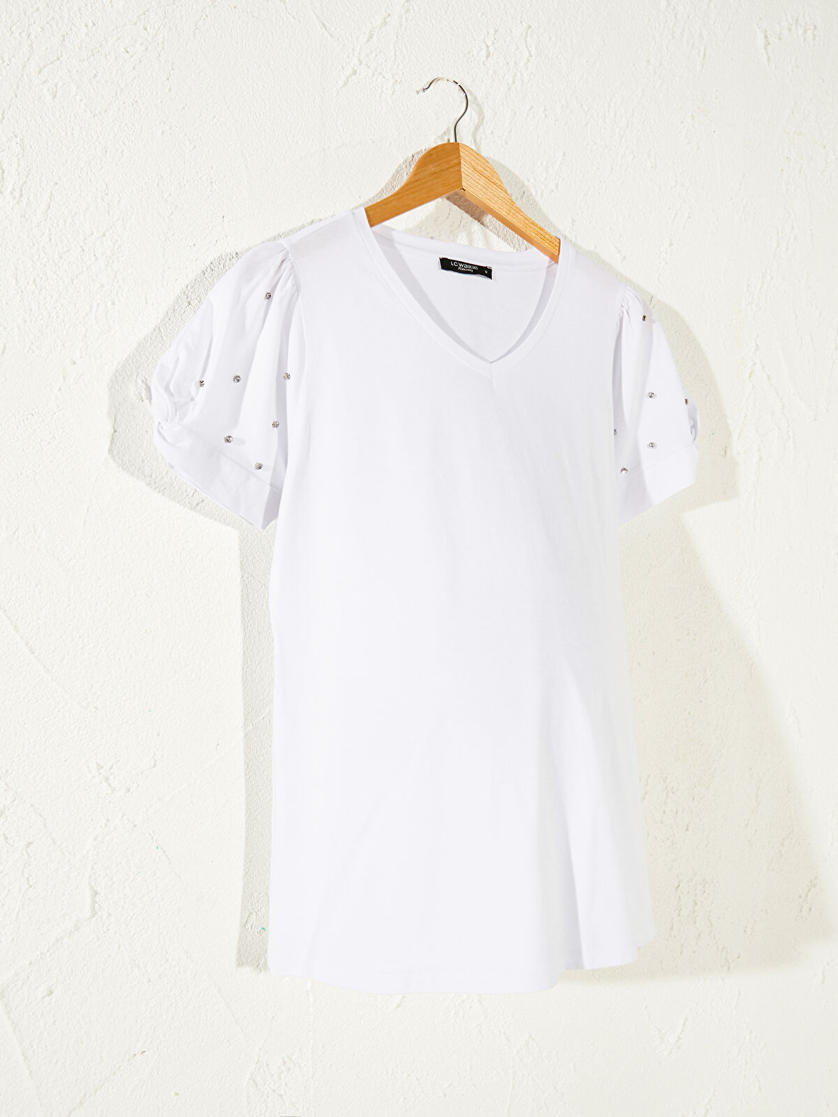 Kolları Işıltılı Pamuklu Hamile Tişört