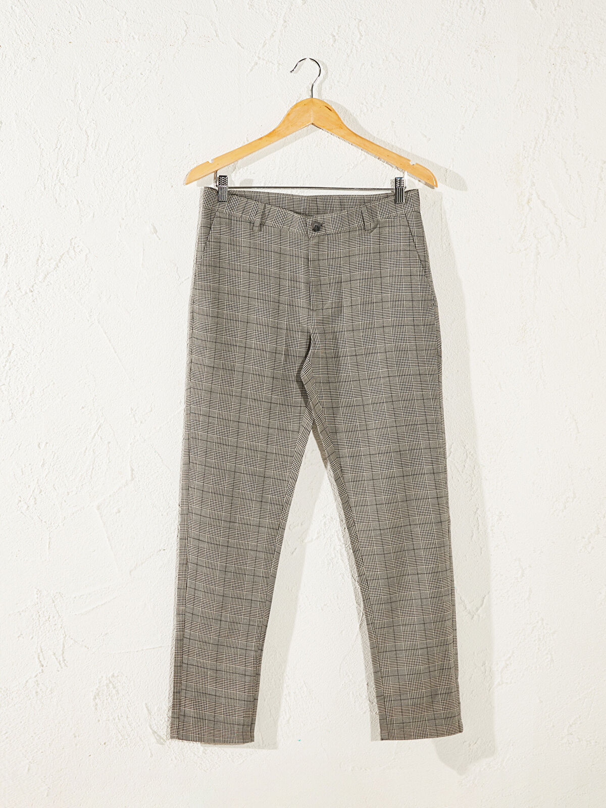 Slim Fit Kareli Keten Erkek Pantolon