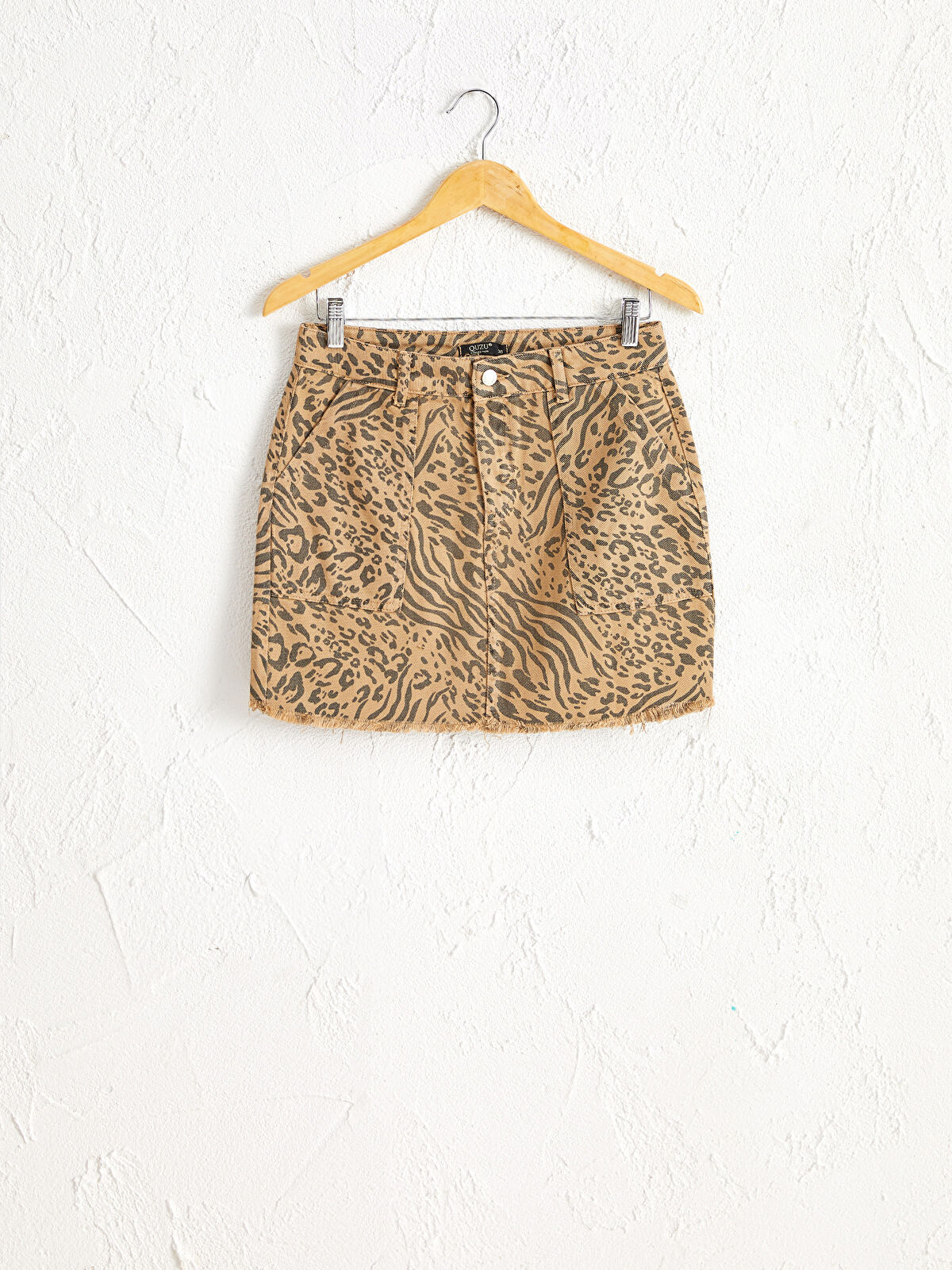 Quzu Leopar Desenli Mini Etek