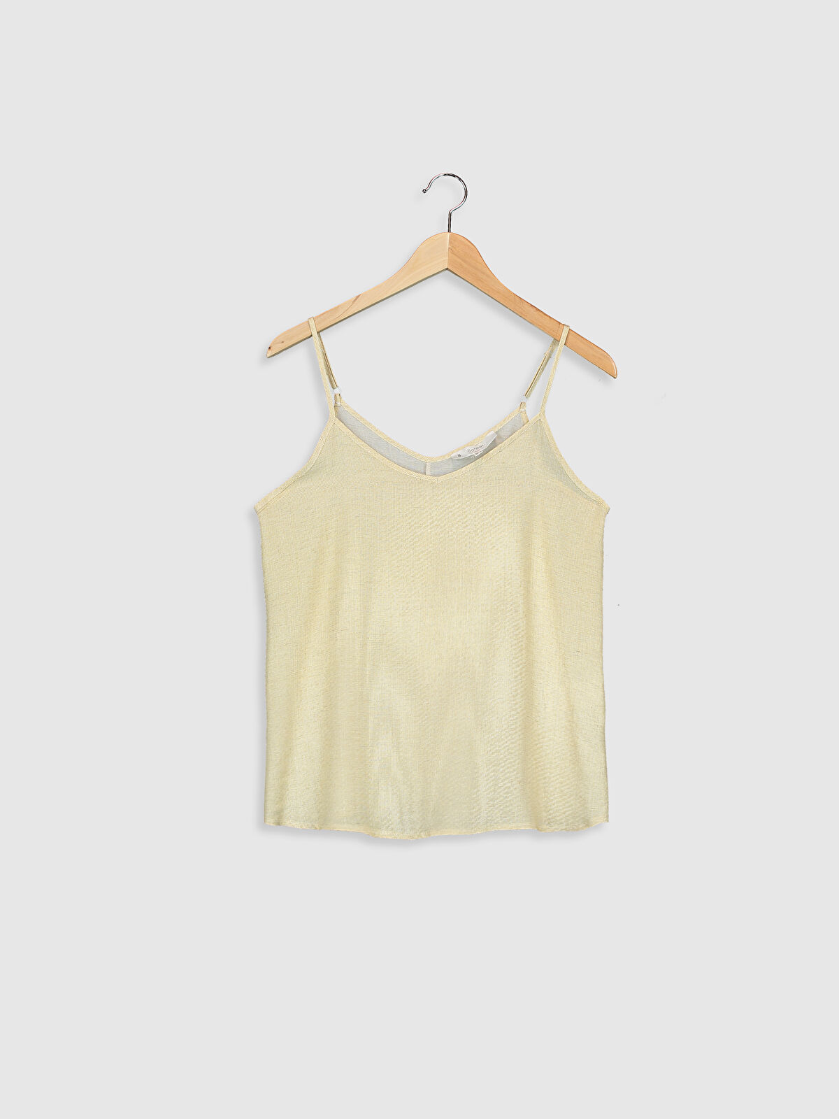 Sateen V Yaka Kendinden Desenli Askılı Kadın Bluz