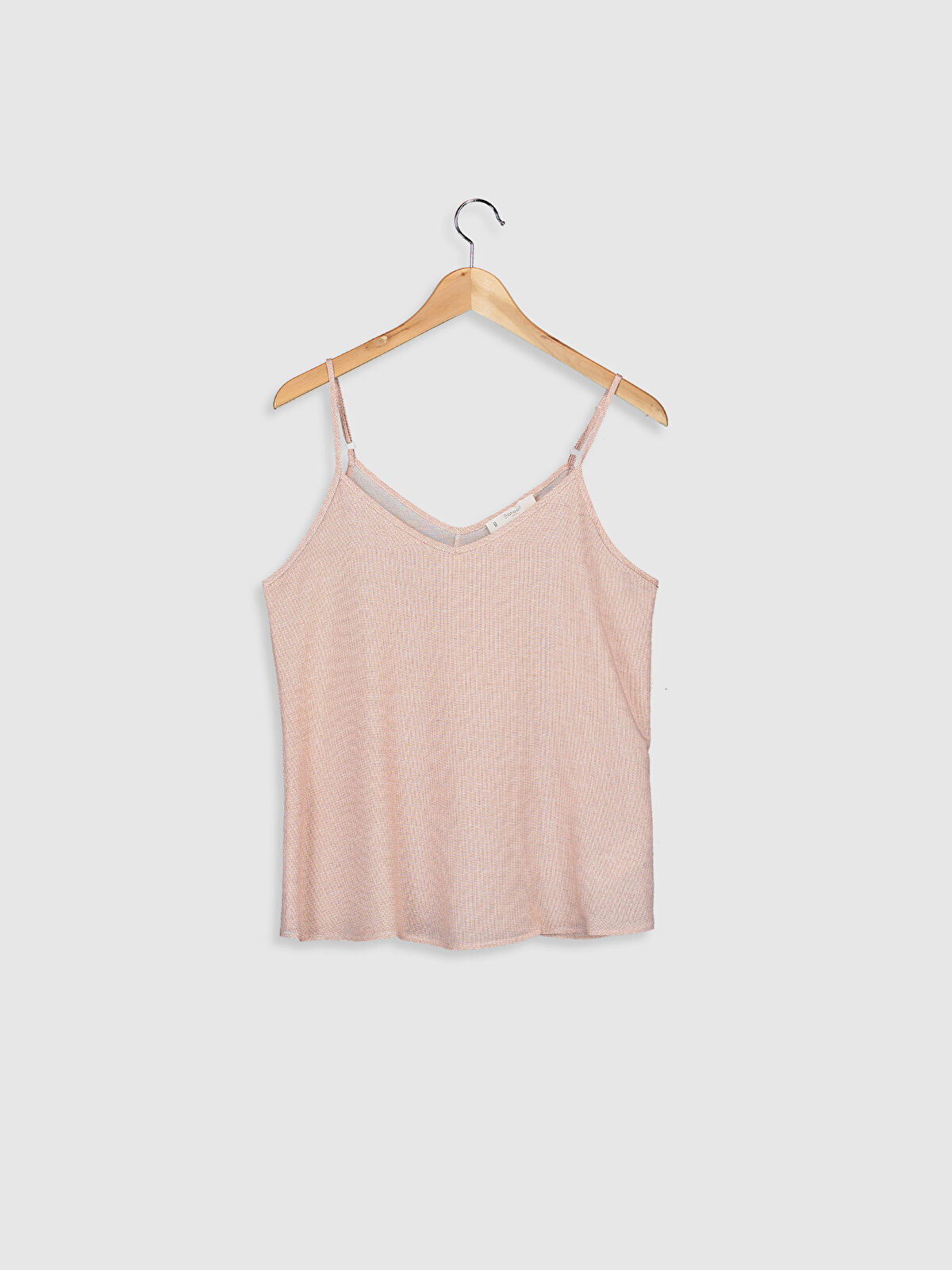 Sateen V Yaka Kendinden Desenli Askılı Kadın Bluz