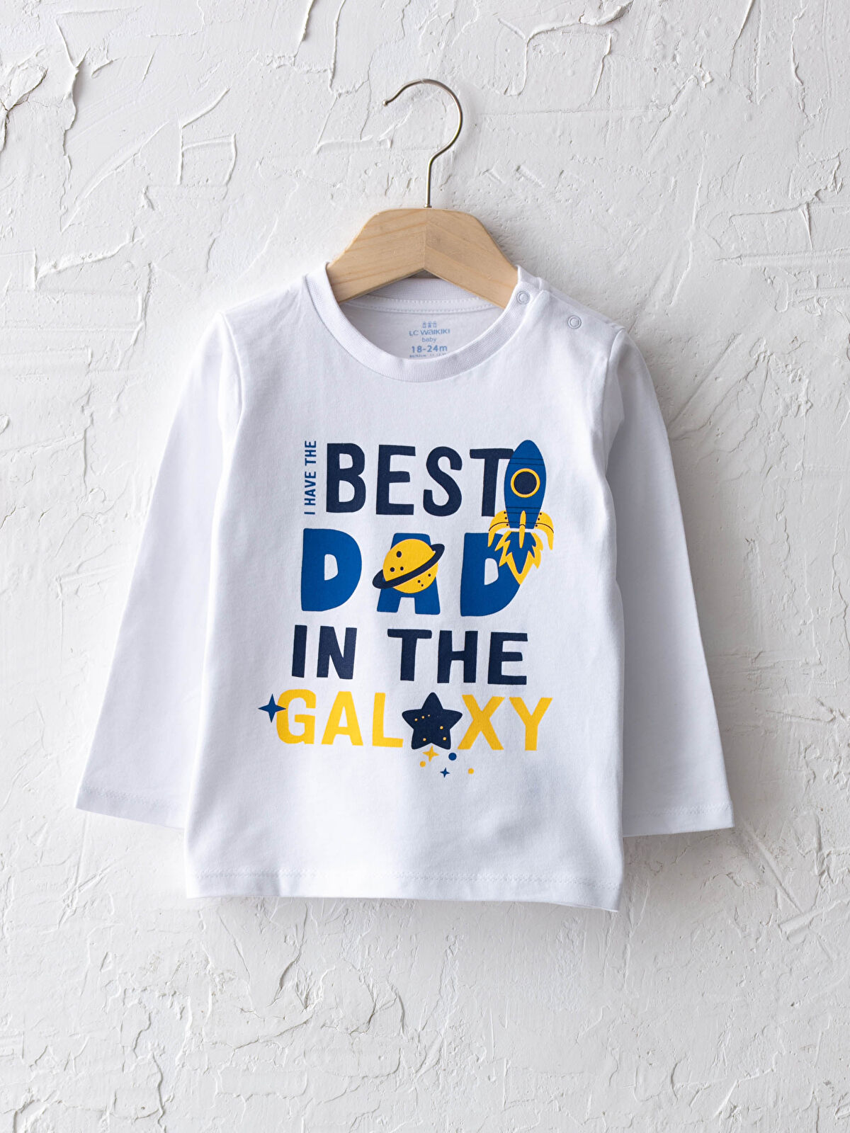 Yazı Baskılı Bisiklet Yaka Uzun Kol Pamuklu Erkek Bebek Tişört