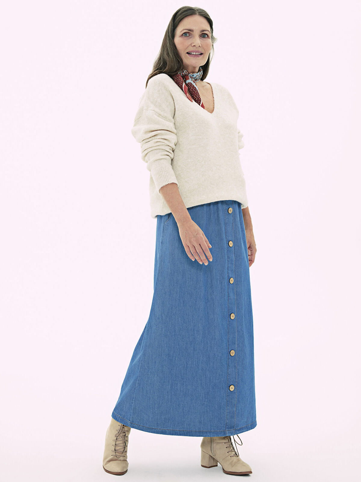 Beli Lastikli Uzun Jean Etek