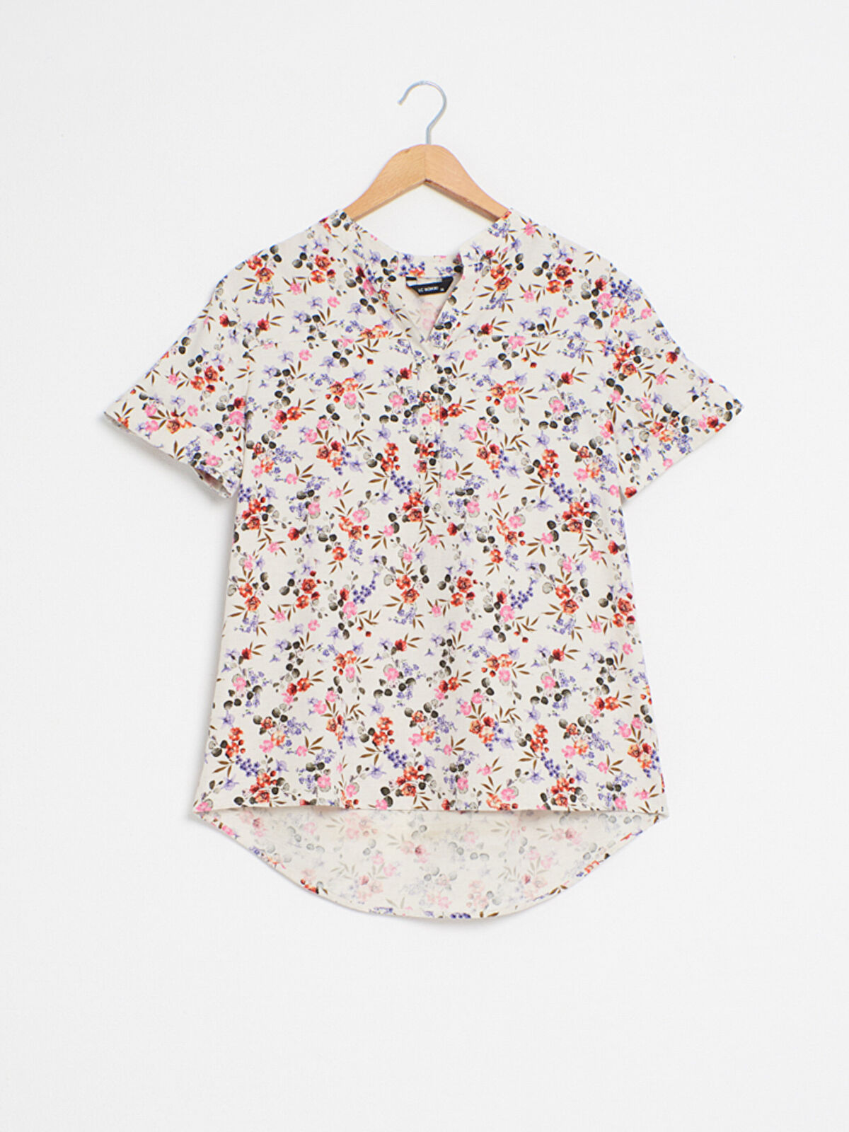 LCW GRACE Bisiklet Yaka Standart Fit Kısa Kollu Kadın Desenli Poplin Bluz