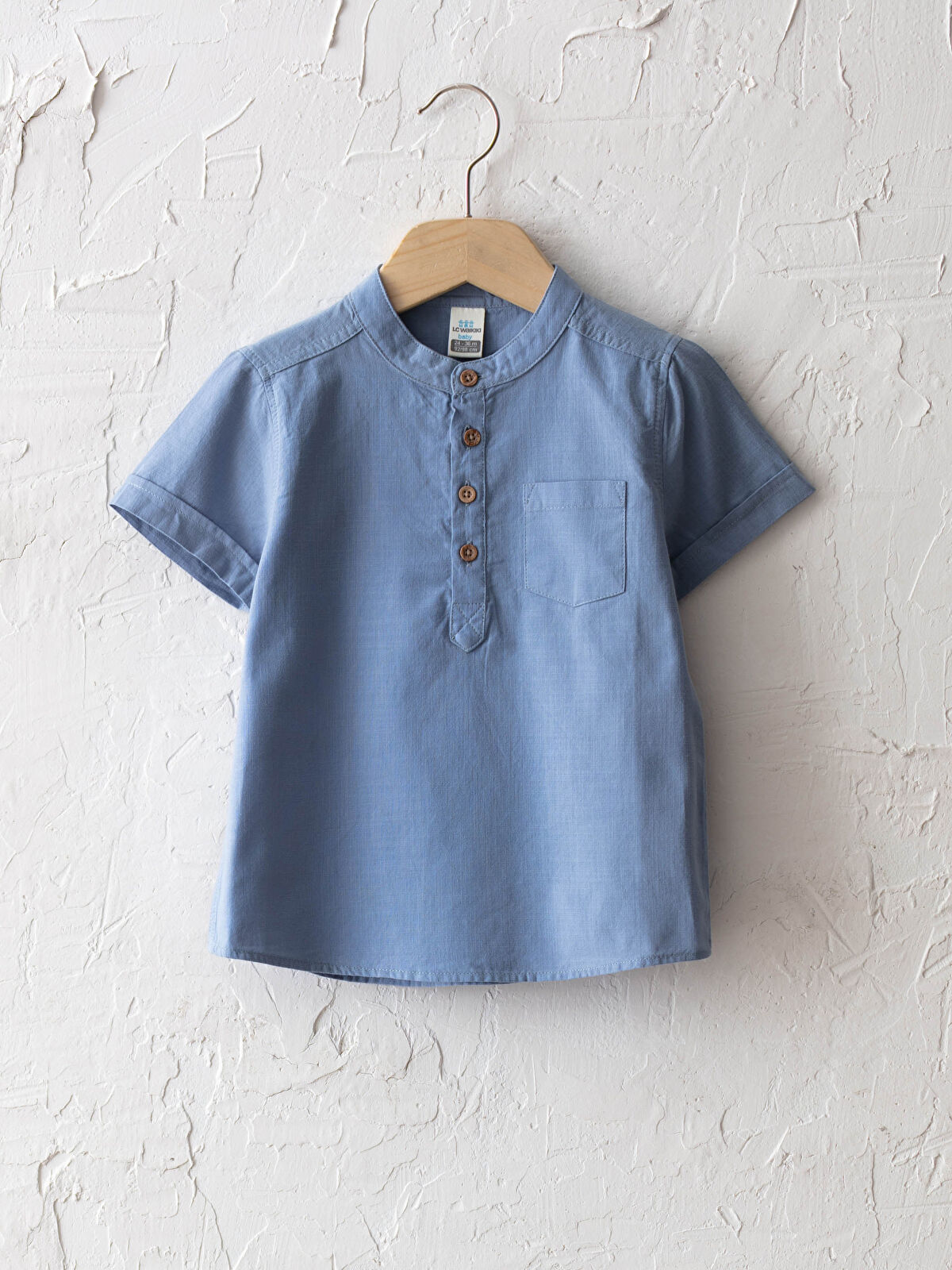 Hakim Yaka Kısa Kollu Basic Poplin Erkek Bebek Gömlek Hakim Yaka Kısa Kollu Basic Poplin Erkek Bebek Gömlek