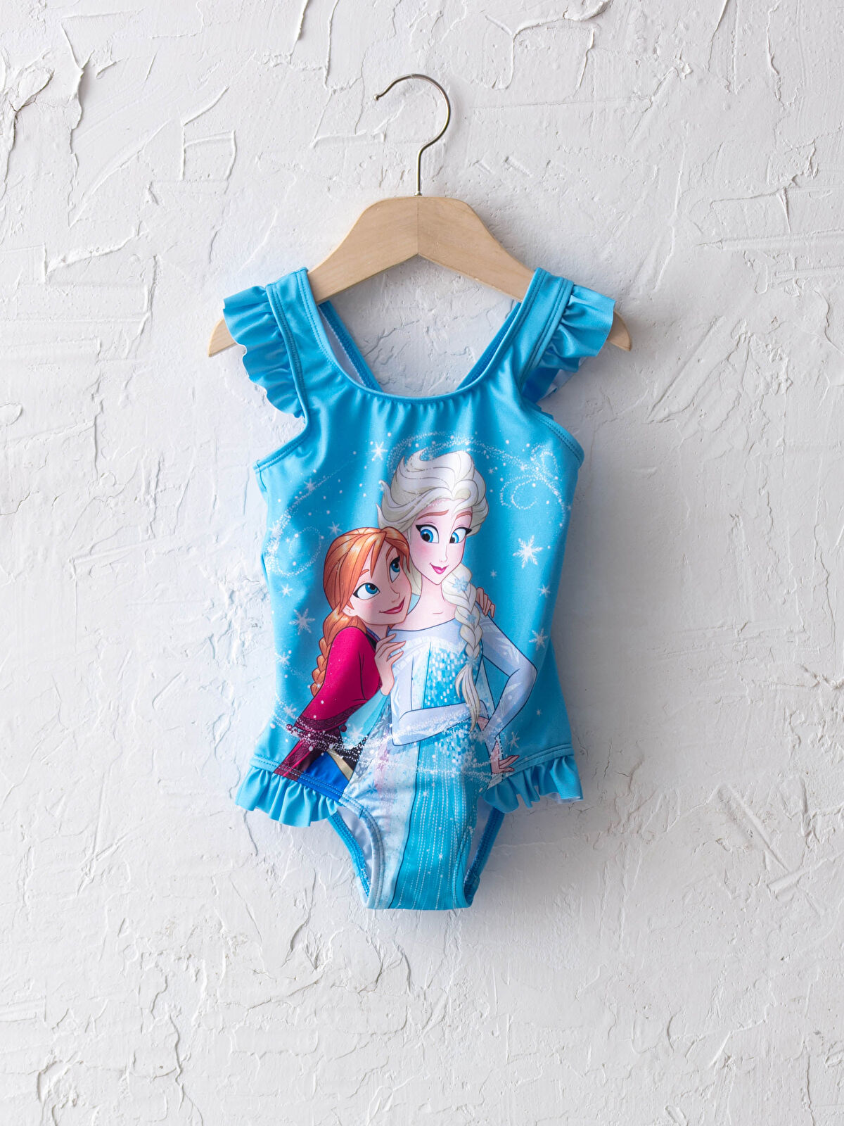 Frozen Baskılı Esnek Kumaştan Bisiklet Yaka Kolsuz Kız Bebek Mayo