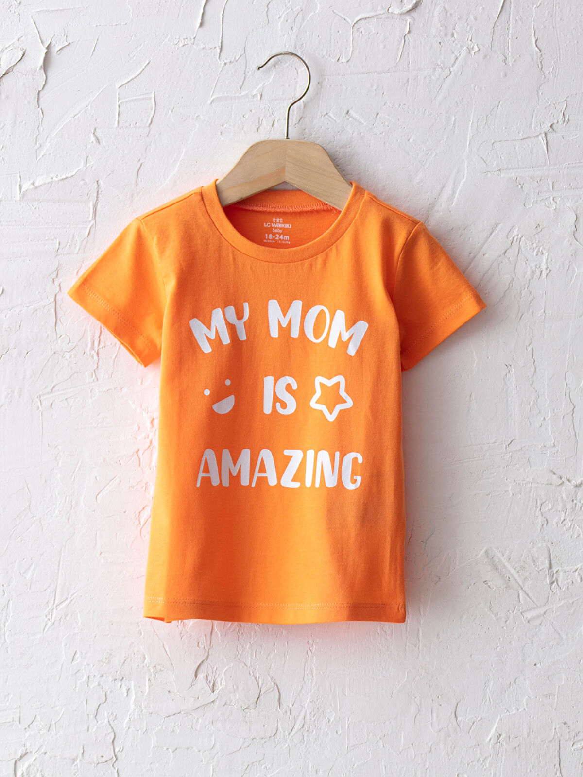 Yazı Baskılı Bisiklet Yaka Kısa Kol Pamuklu Erkek Bebek Tişört