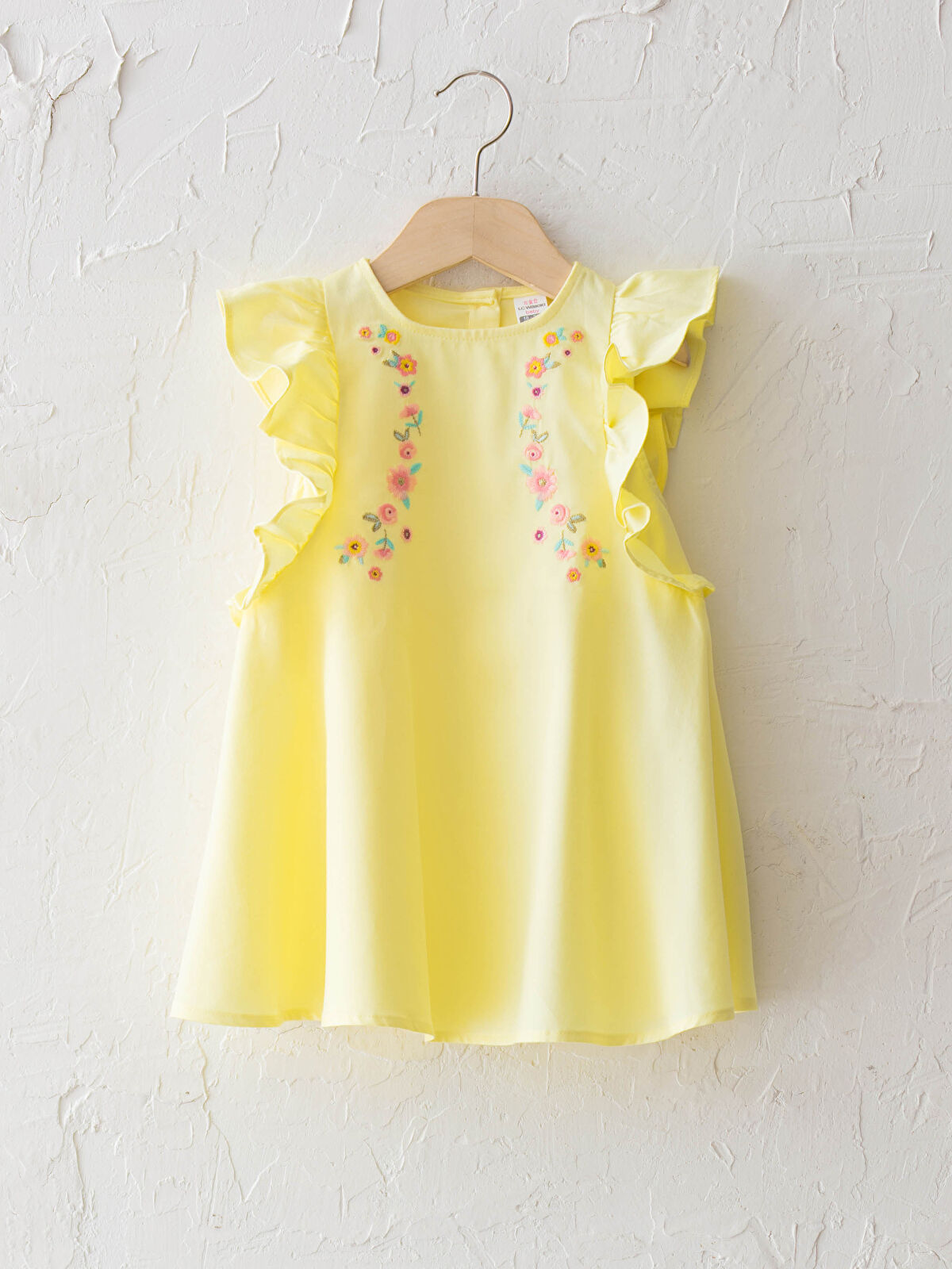 Bisiklet Yaka Kolsuz Nakışlı Kız Bebek Elbise