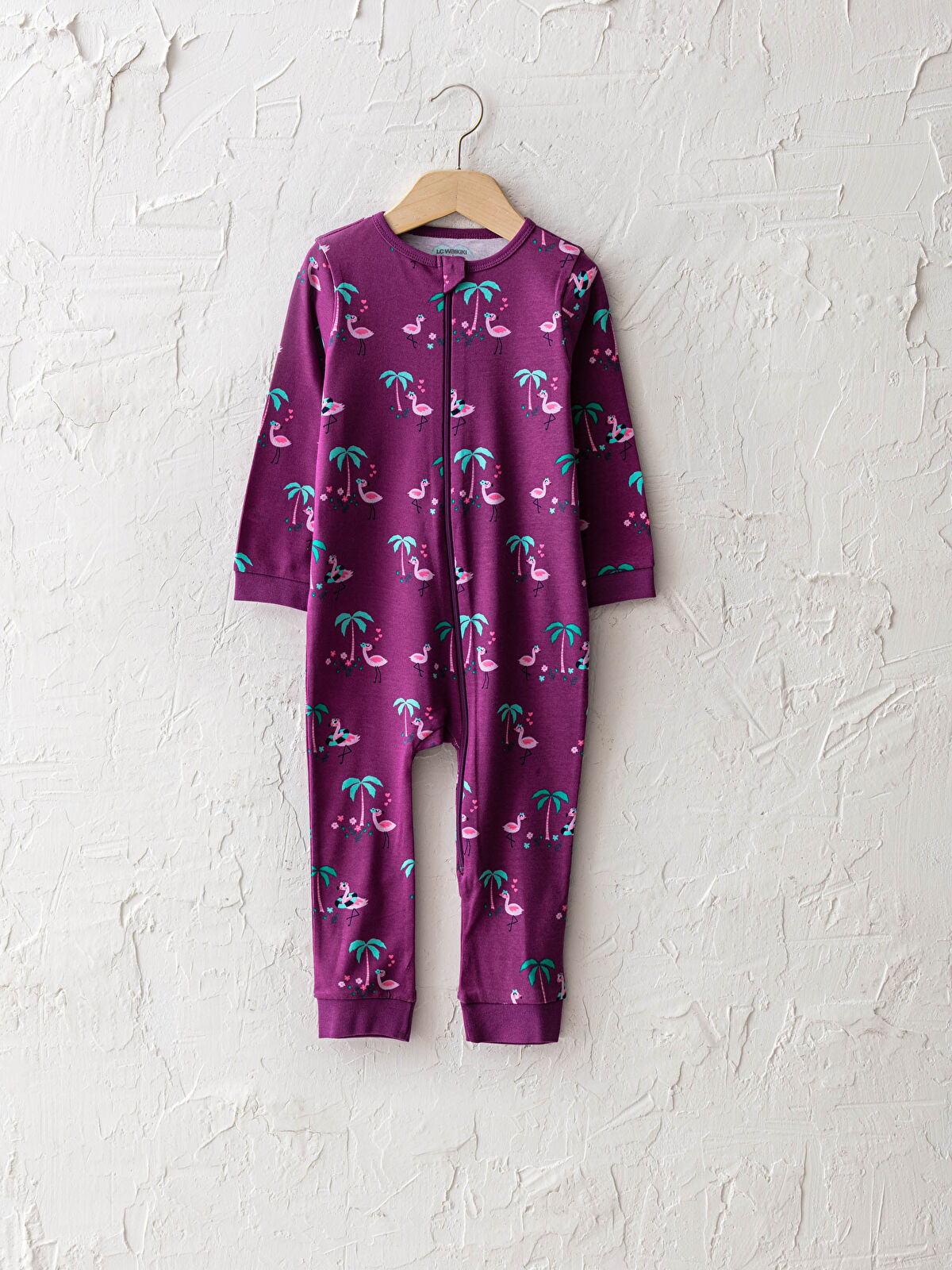 Bisiklet Yaka Uzun Kol Baskılı Kız Bebek Fermuarlı Tulum