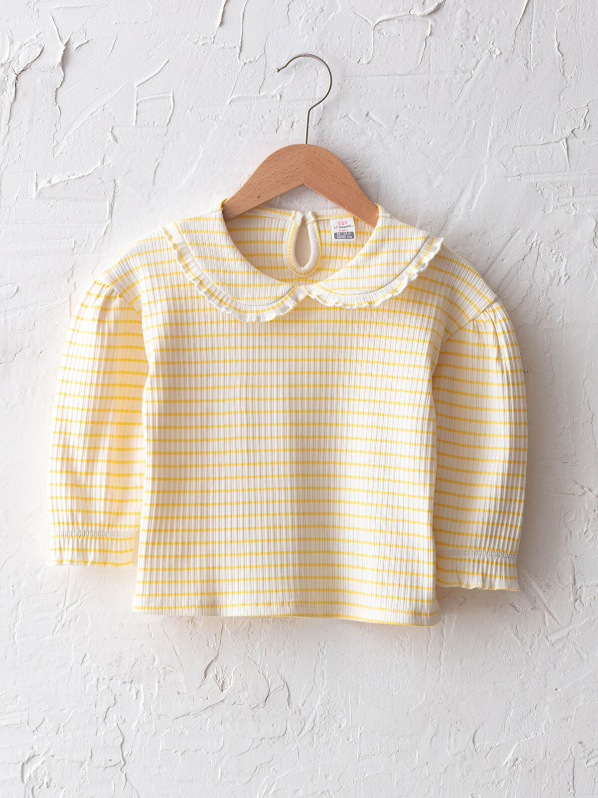 Bebe Yaka Uzun Kol Çizgili Pamuklu Kız Bebek Tişört