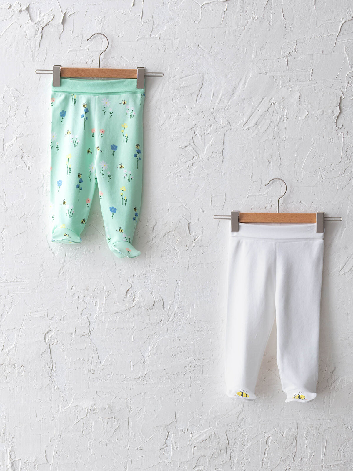 Beli Ribanalı Pamuklu Kız Bebek Patikli Pantolon 2'li