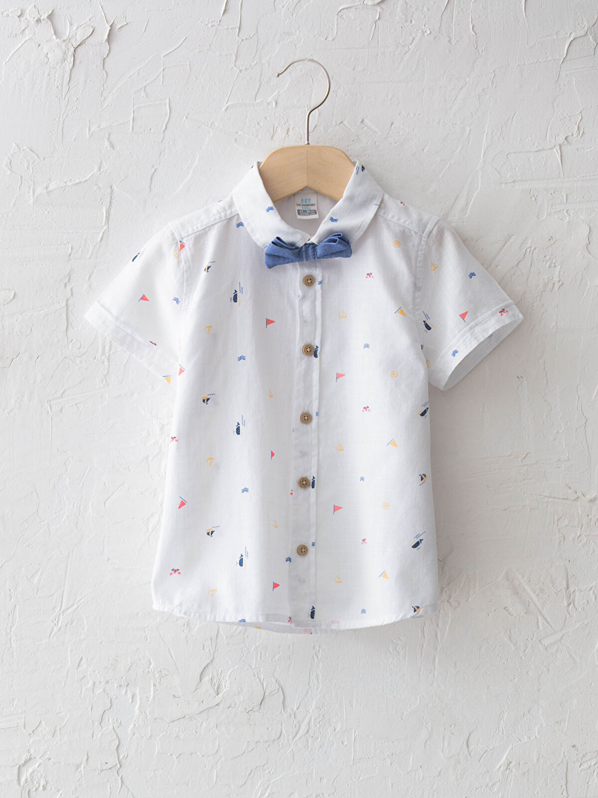 Desenli Kısa Kol Erkek Bebek Gömlek ve Papyon 2'li