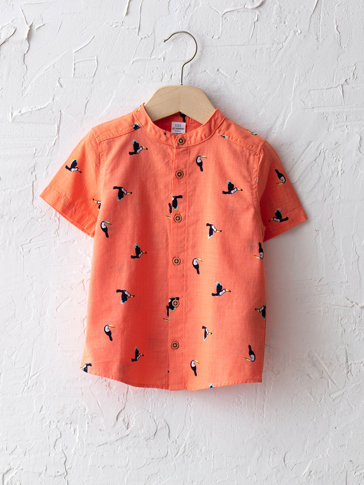 Hakim Yaka Kısa Kollu Desenli Poplin Erkek Bebek Gömlek