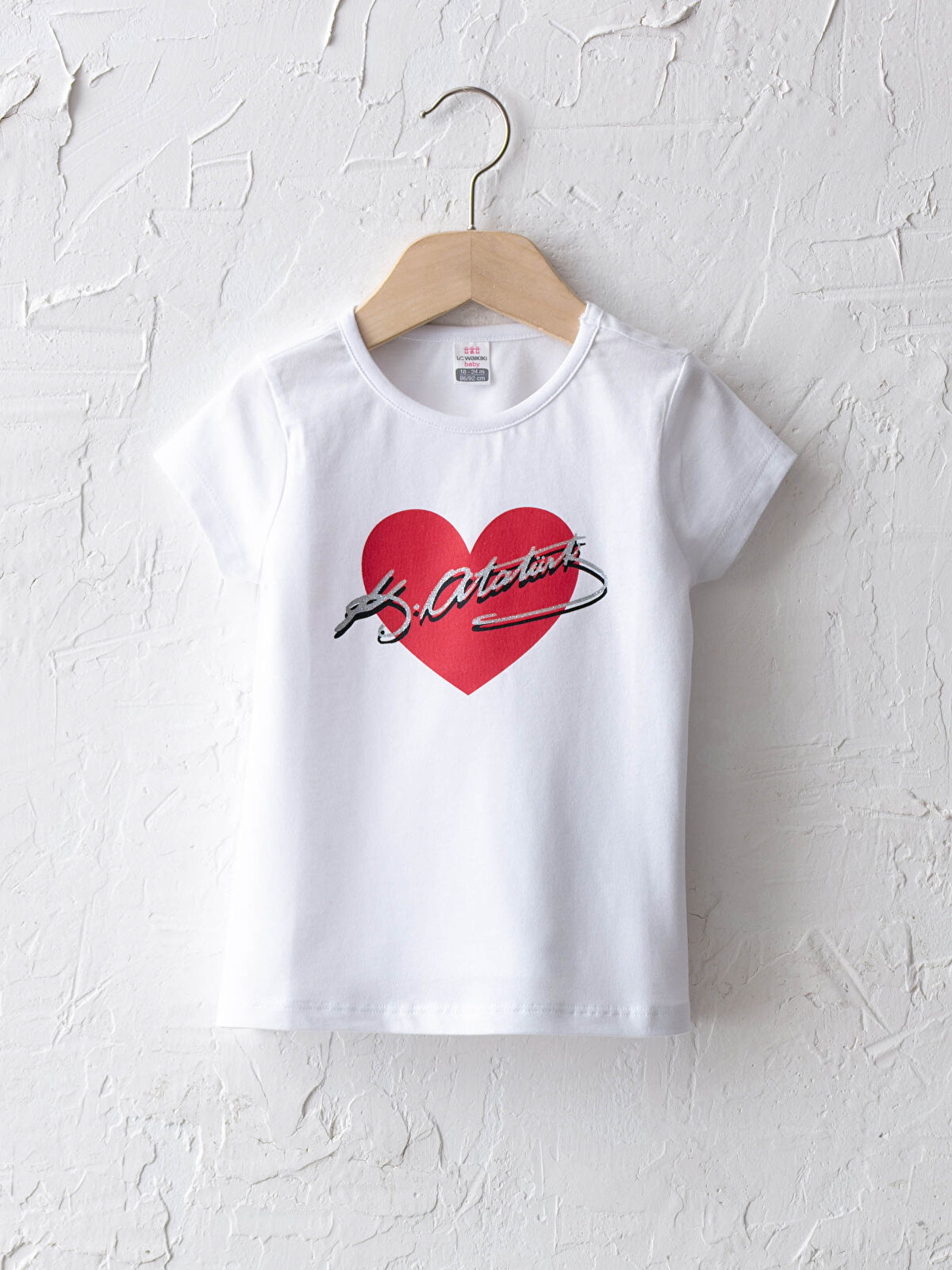 Atatürk İmza Baskılı Bisiklet Yaka Kısa Kollu Pamuklu Kız Bebek Tişört