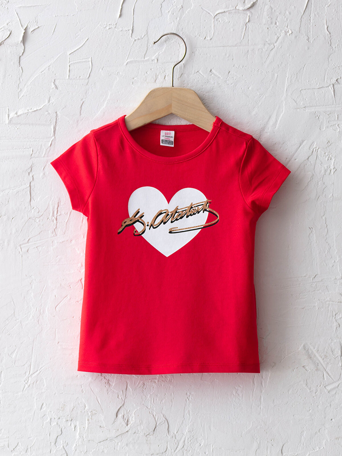 Atatürk İmza Baskılı Bisiklet Yaka Kısa Kollu Pamuklu Kız Bebek Tişört