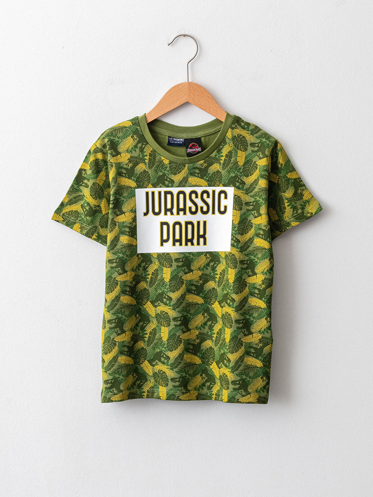 Bisiklet Yaka Jurassic Park Baskılı Kısa Kollu Pamuklu Erkek Çocuk Tişört