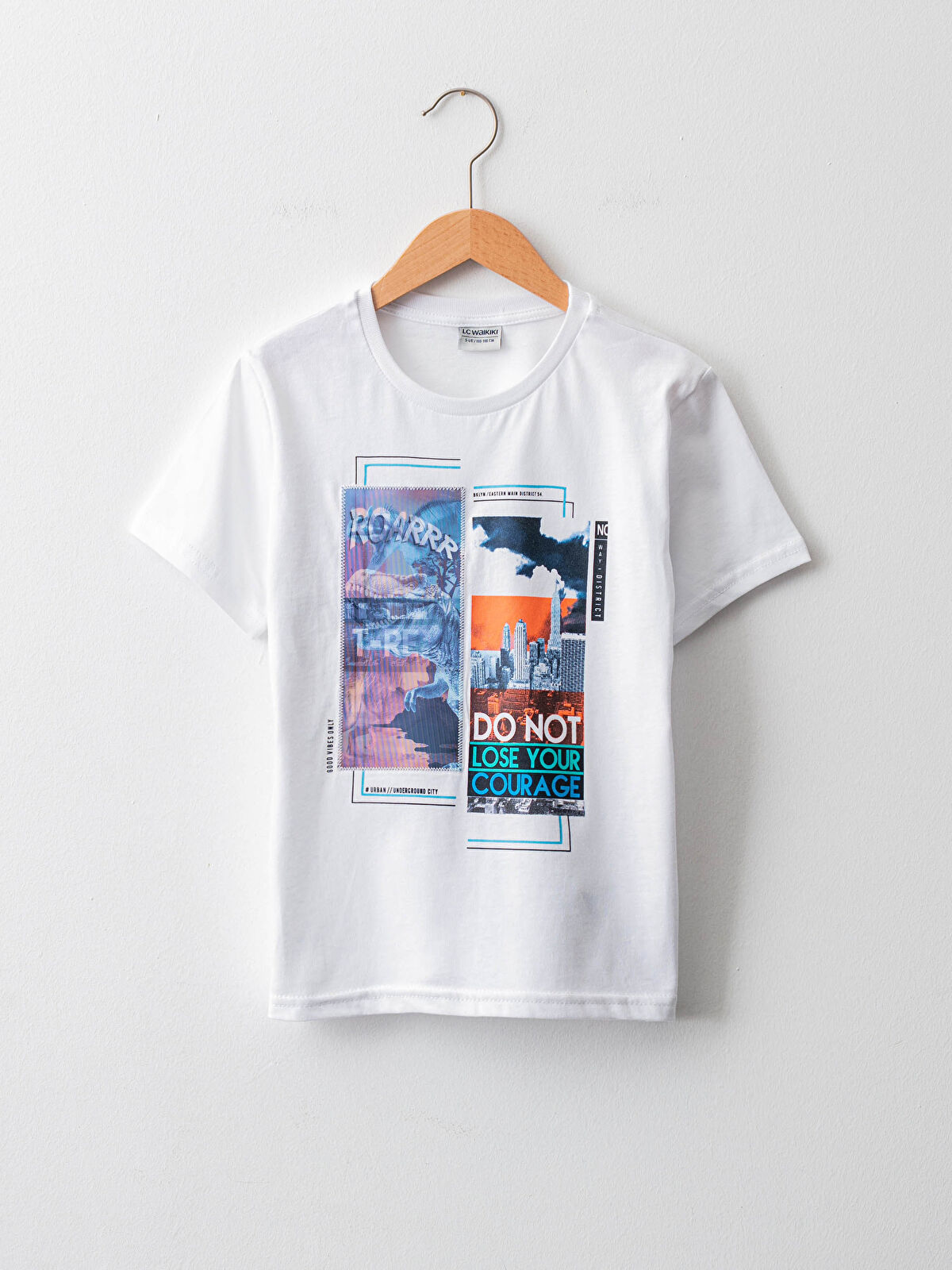 Bisiklet Yaka Hologram Baskılı Kısa Kollu Pamuklu Erkek Çocuk Tişört