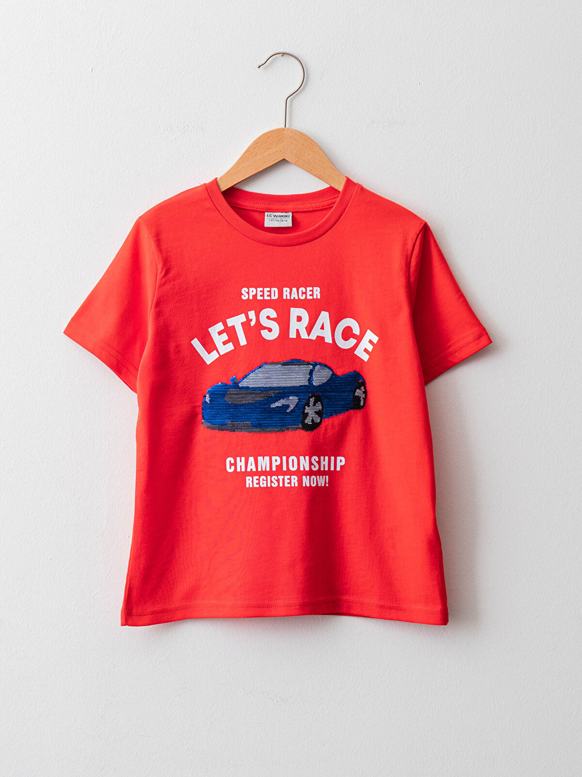 Bisiklet Yaka Çift Yönlü Payetli Kısa Kollu Pamuklu Erkek Çocuk Tişört