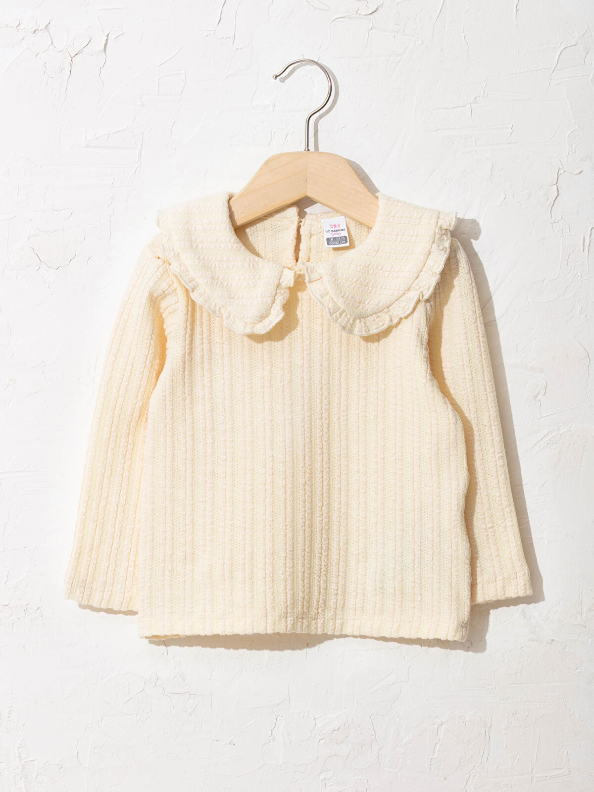 Bisiklet Yaka Uzun Kol Kendinden Desenli Kız Bebek Tişört