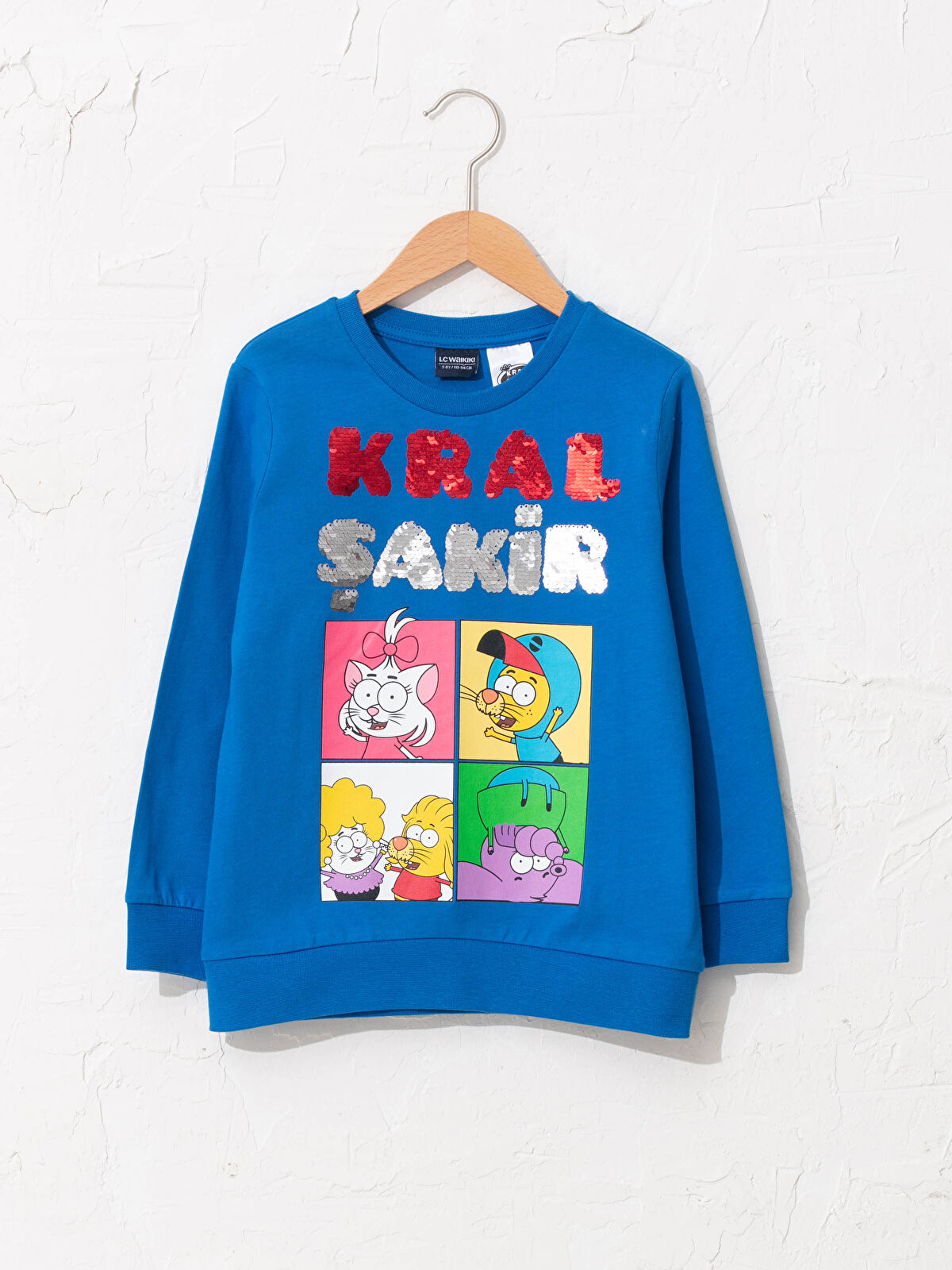 Bisiklet Yaka Kral Şakir Baskılı Çift Yönlü Payetli Erkek Çocuk Tişört