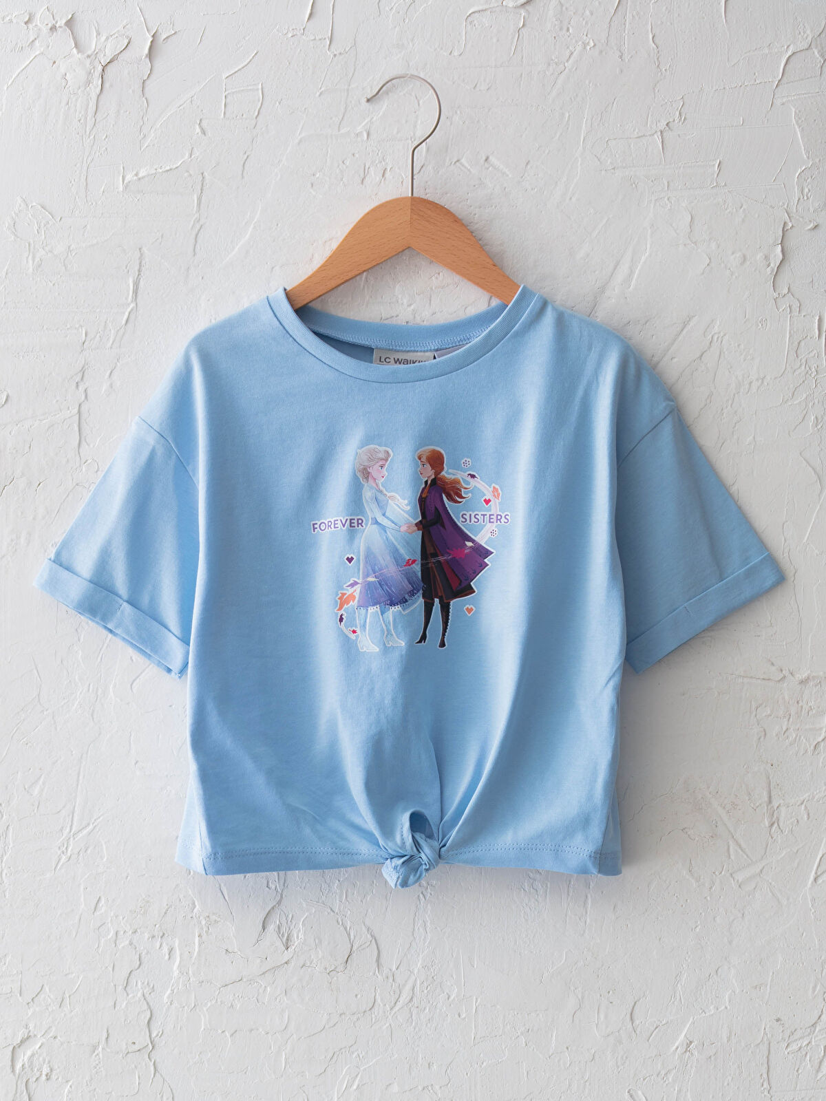 Bisiklet Yaka Frozen Baskılı Kısa Kollu Kız Çocuk Tişört