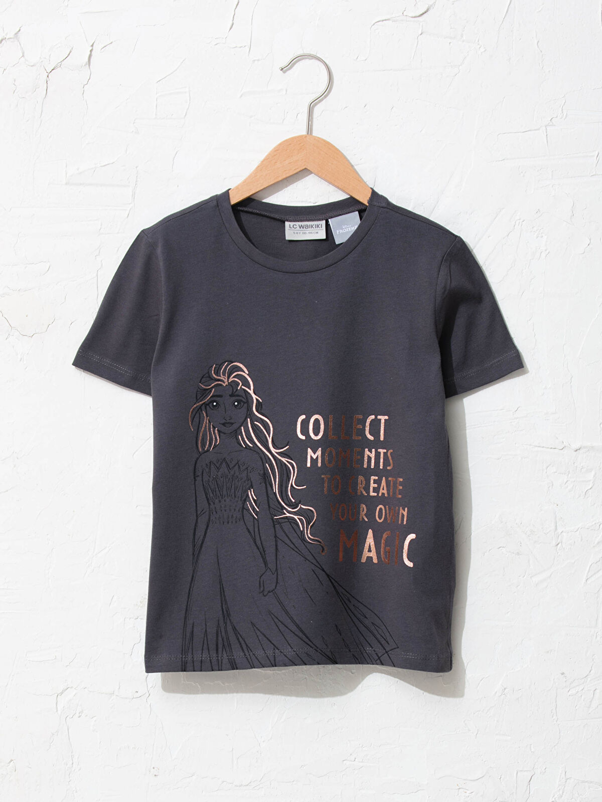 Bisiklet Yaka Elsa Baskılı Kısa Kollu Kız Çocuk Tişört