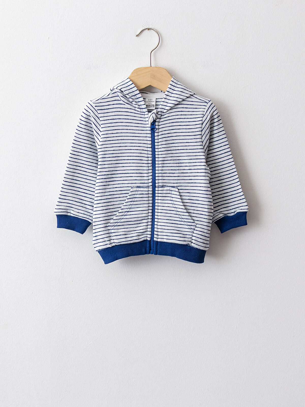 Kapüşonlu Çizgili Erkek Bebek Fermuarlı Sweatshirt