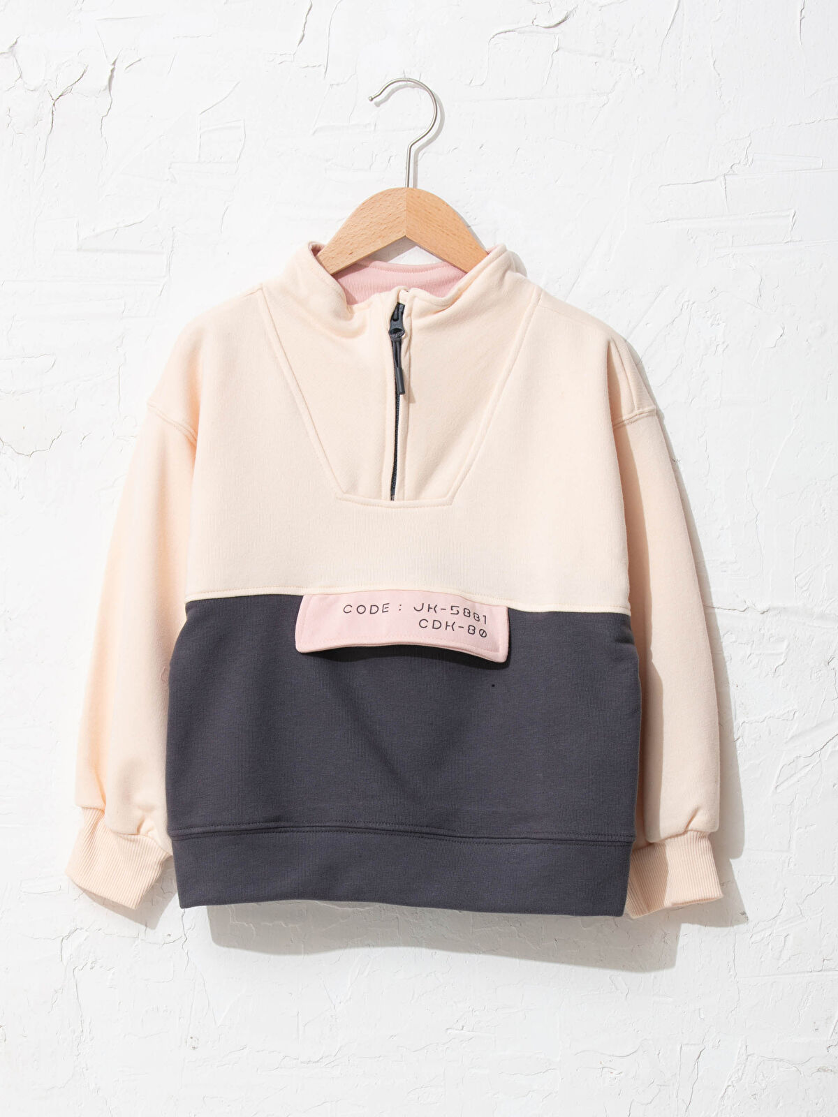 Dik Yaka Renk Bloklu Uzun Kollu Kız Çocuk Sweatshirt