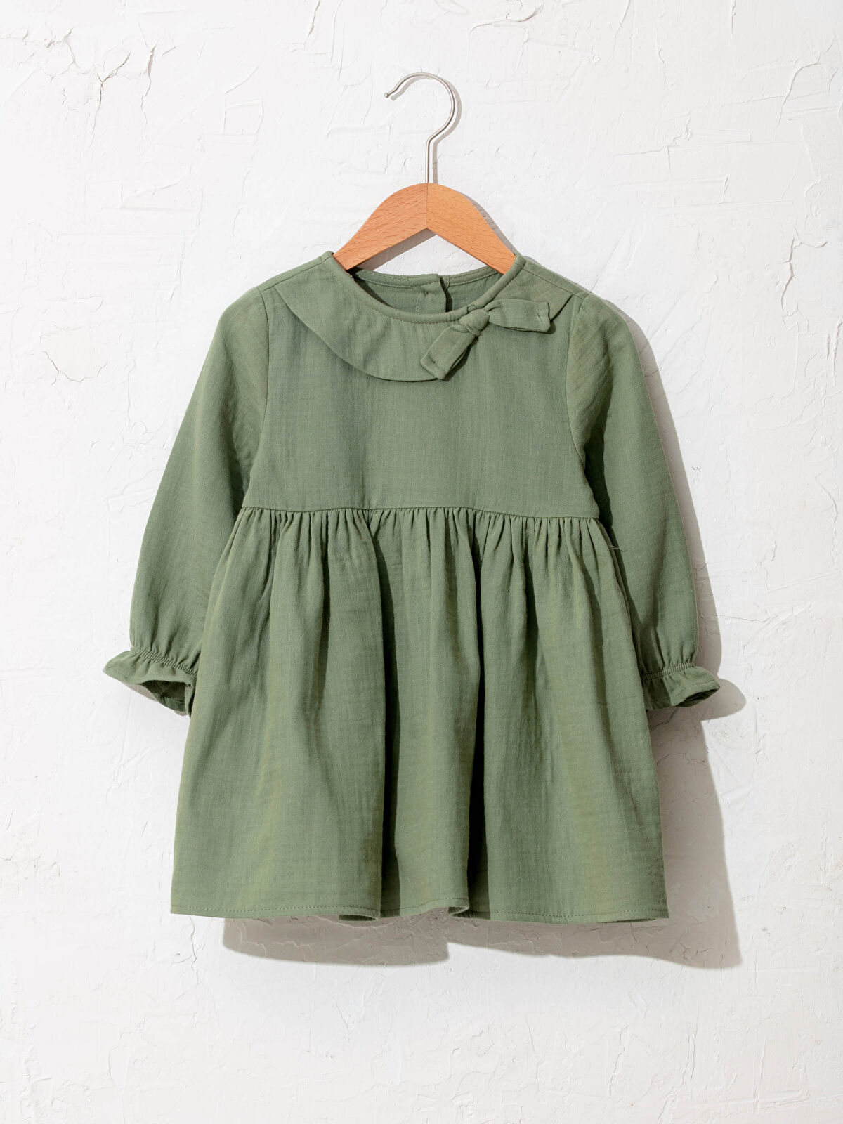 Bisiklet Yaka Uzun Kol Basic Pamuklu Kız Bebek Elbise