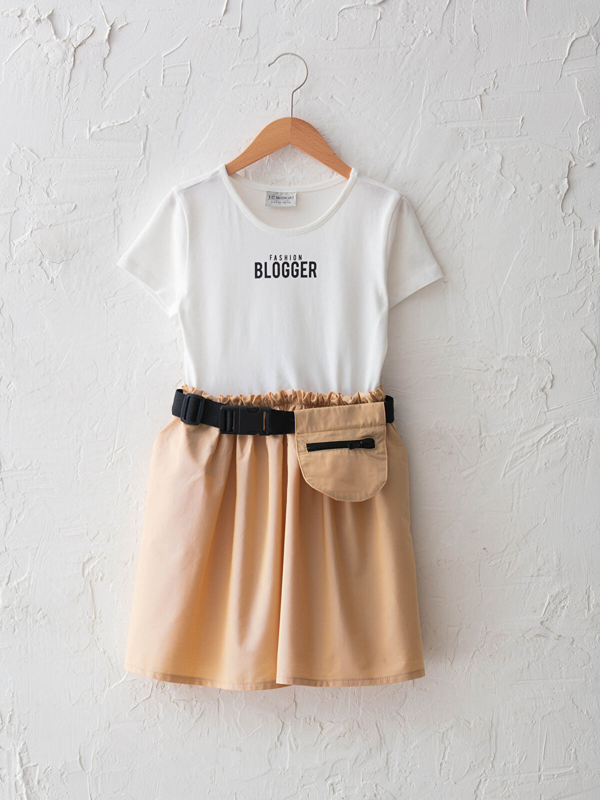 Bisiklet Yaka Kısa Kollu Kız Çocuk Elbise ve Çanta