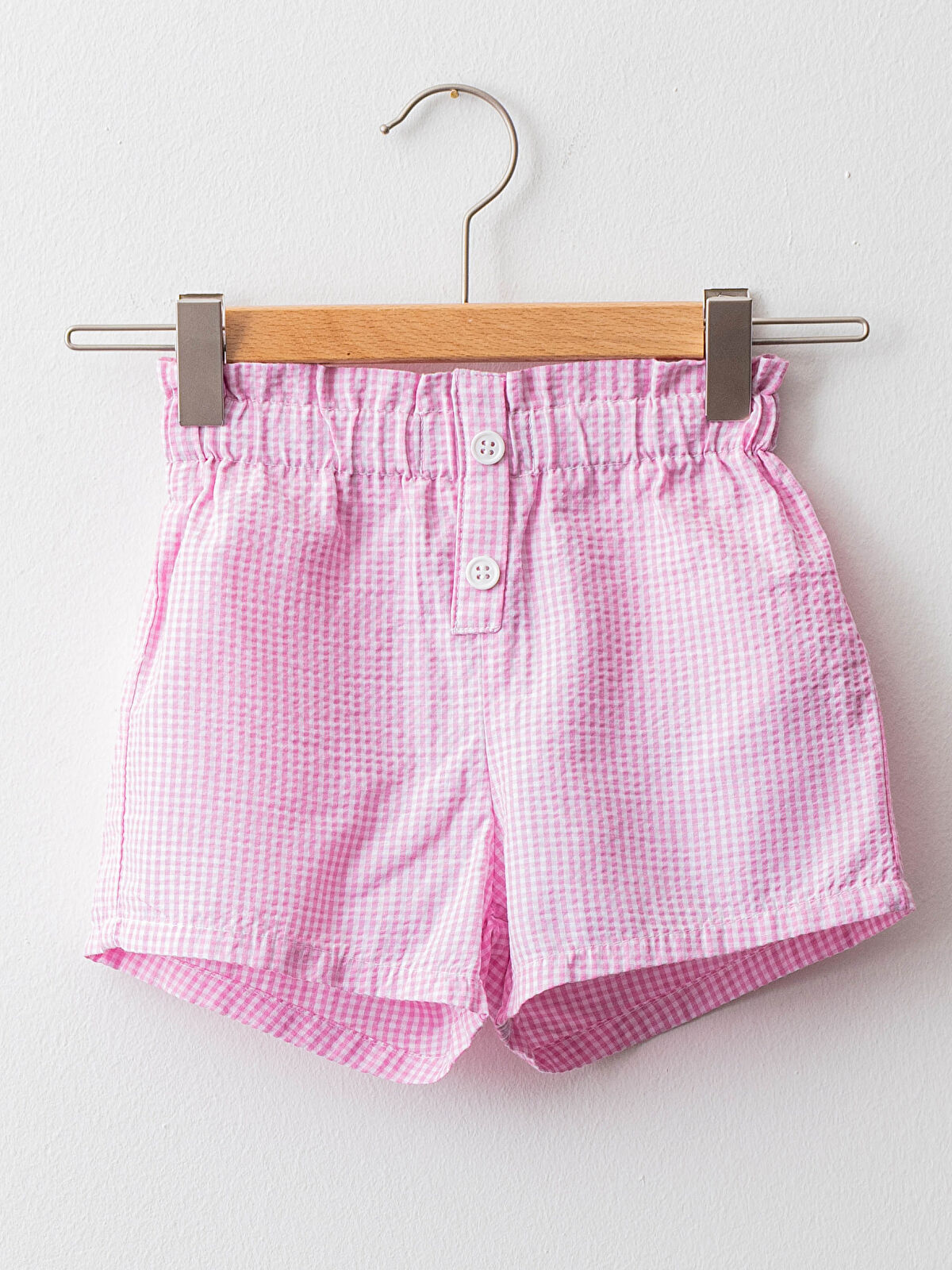 Beli Lastikli Ekose Baskılı Kız Bebek Şort