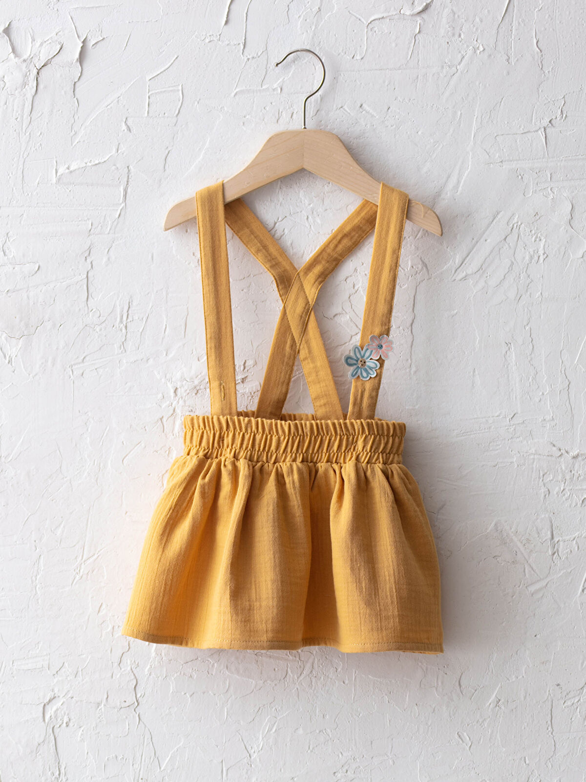 LCW GREEN Beli Lastikli 3 Boyutlu Çiçek Detaylı Organik Pamuklu Kız Bebek Elbise