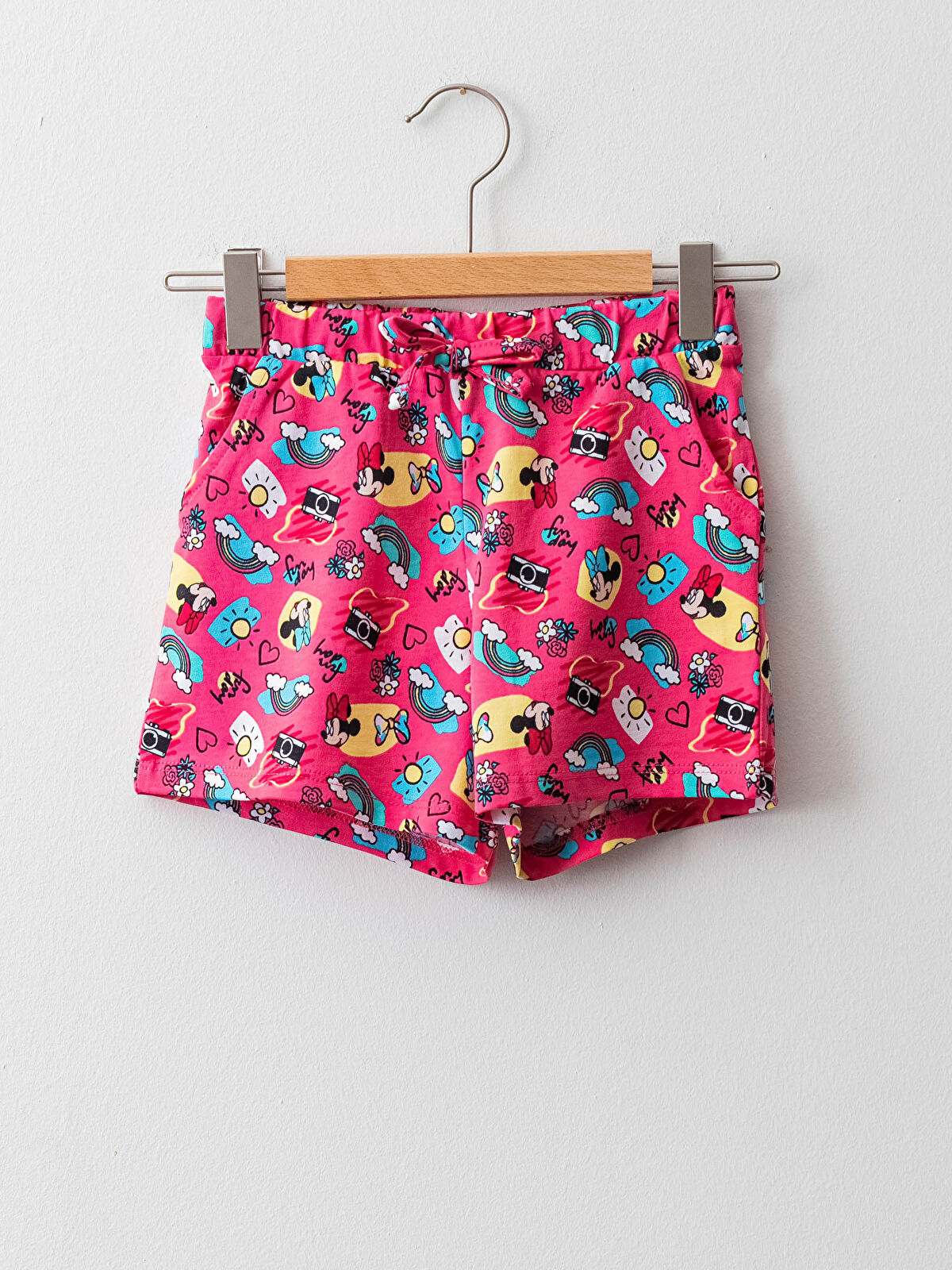 Beli Lastikli Minnie Mouse Baskılı Pamuklu Kız Çocuk Şort