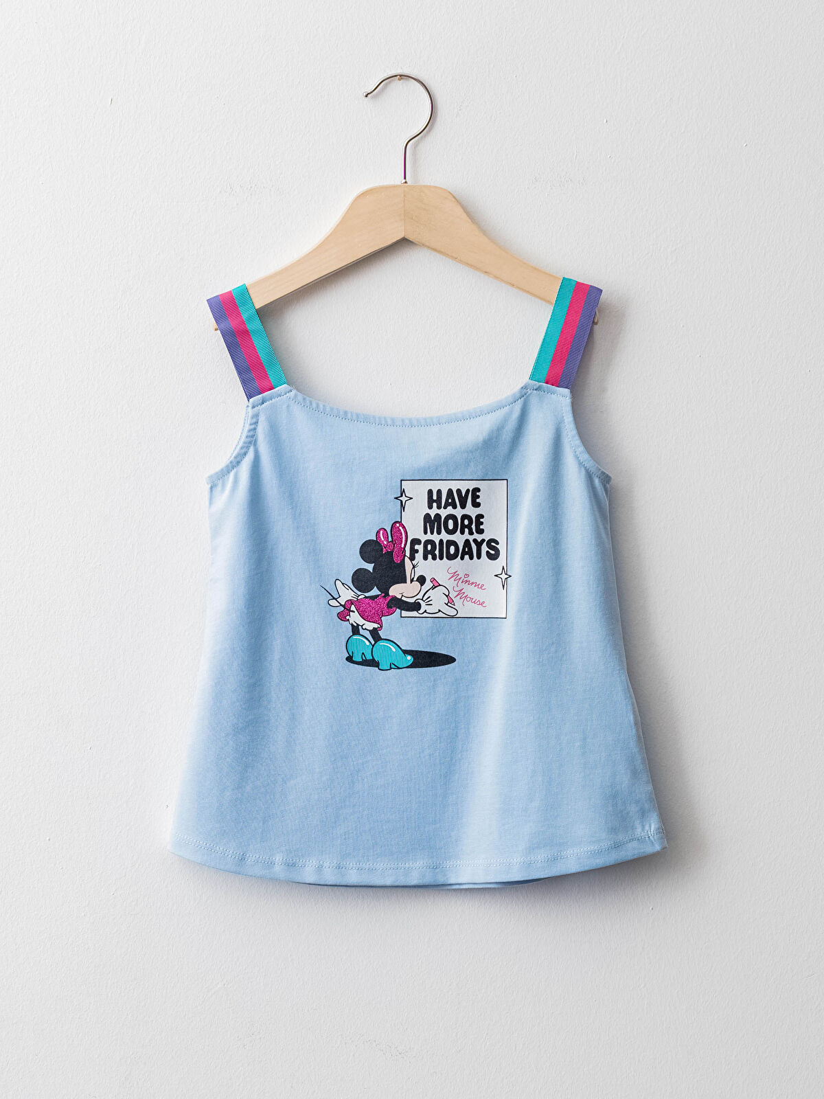 Kare Yaka Renkli Askılı Minnie Mouse Baskılı Pamuklu Kız Çocuk Atlet