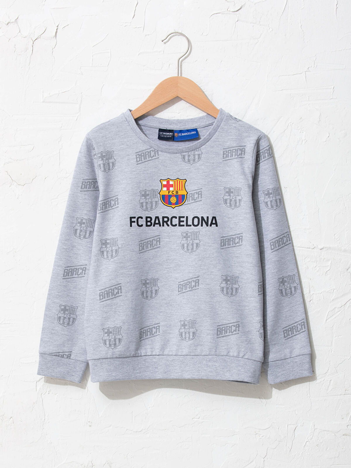 Bisiklet Yaka Barcelona Baskılı Uzun Kollu Erkek Çocuk Taraftar Tişört