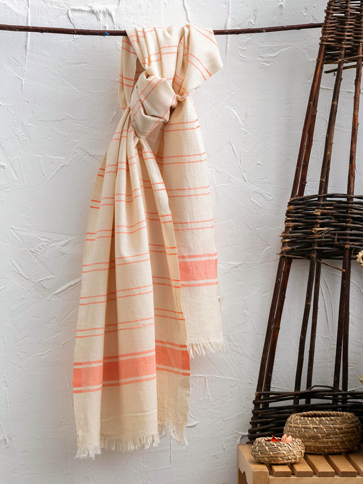 Çizgi Detaylı Saçaklı Peştamal Havlu 90x165 Cm