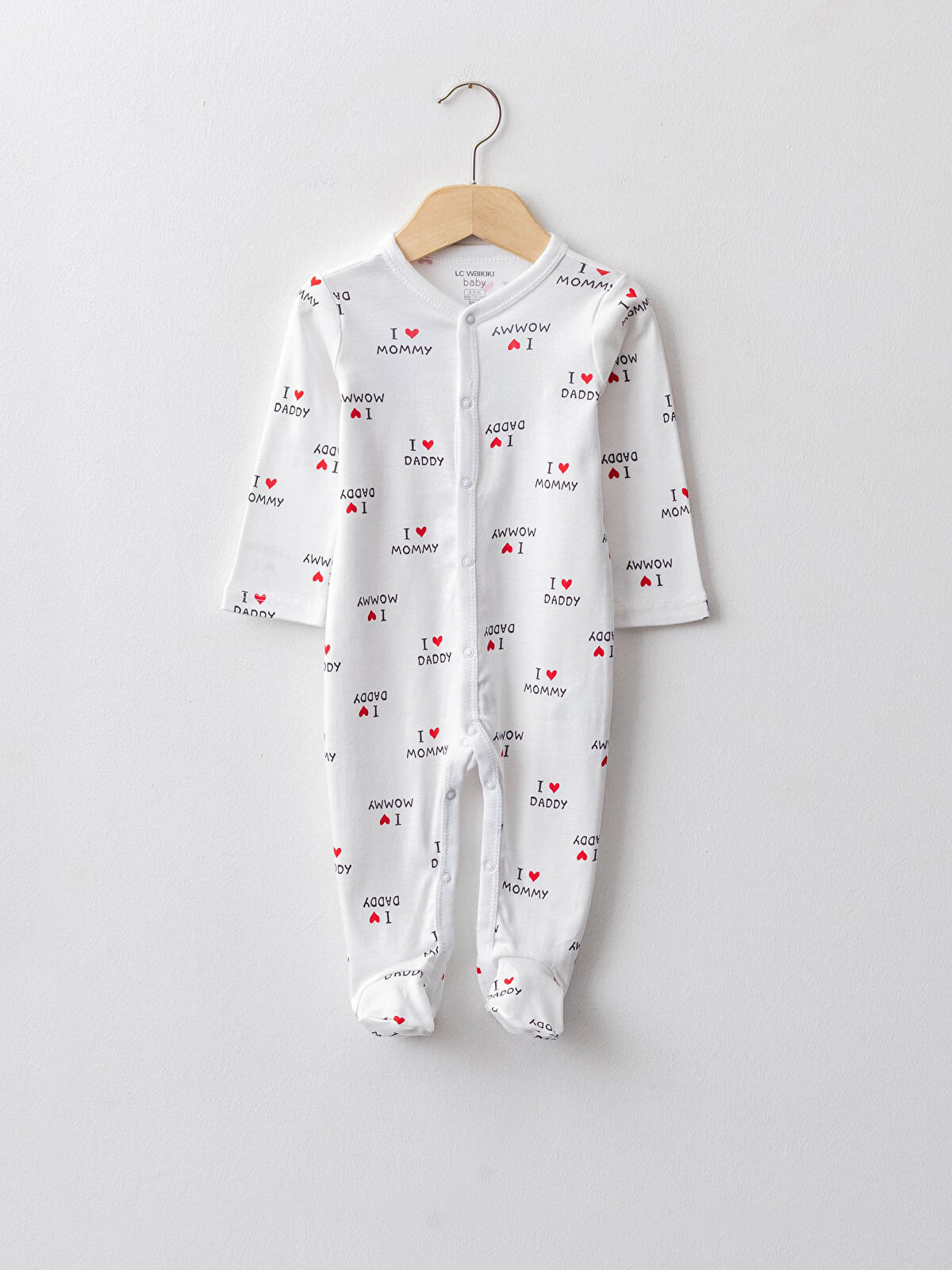 V Yaka Uzun Kollu Baskılı Pamuklu Unisex Bebek Tulum