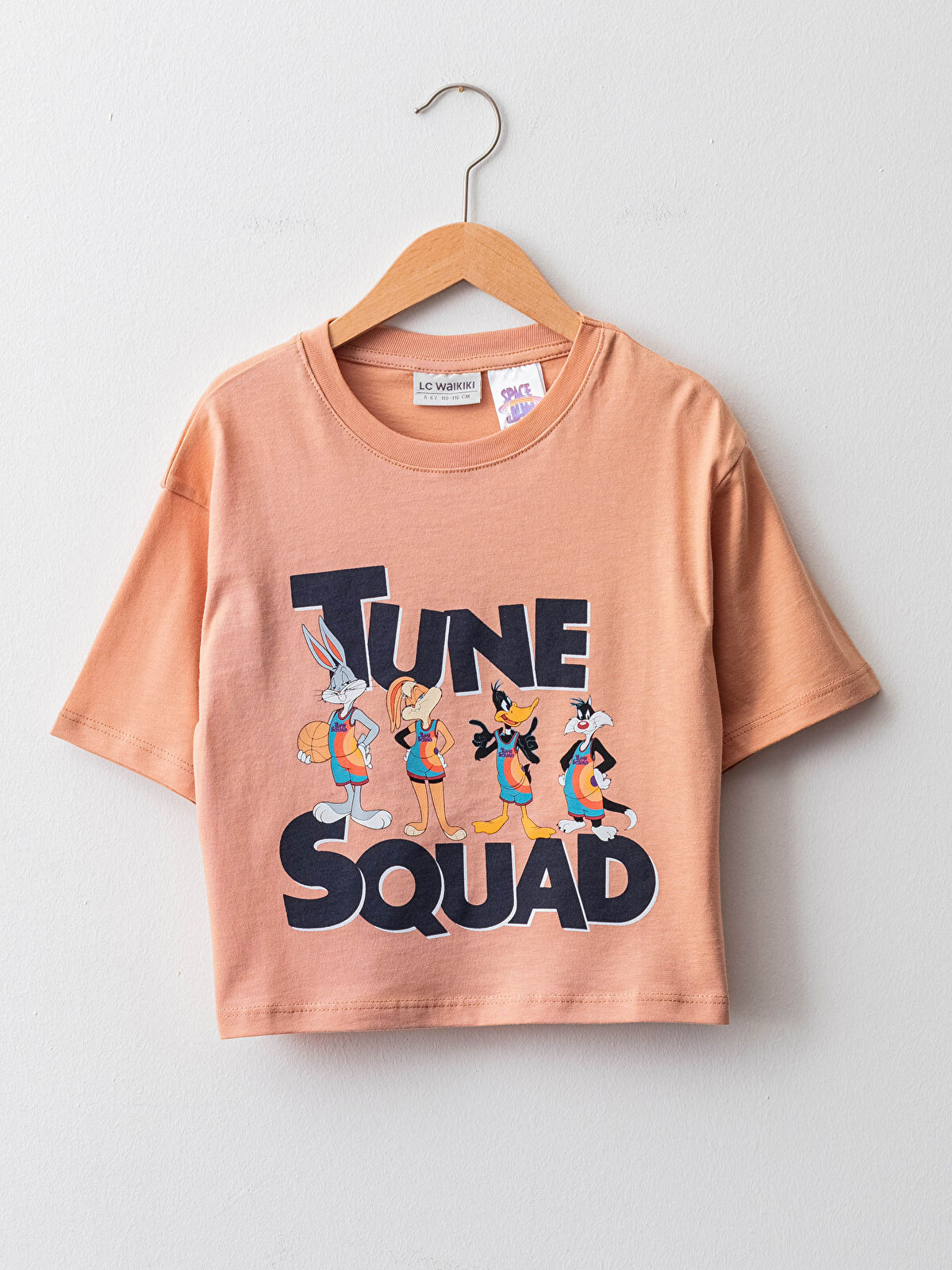 Bisiklet Yaka Space Jam Baskılı Kısa Kollu Pamuklu Kız Çocuk Tişört