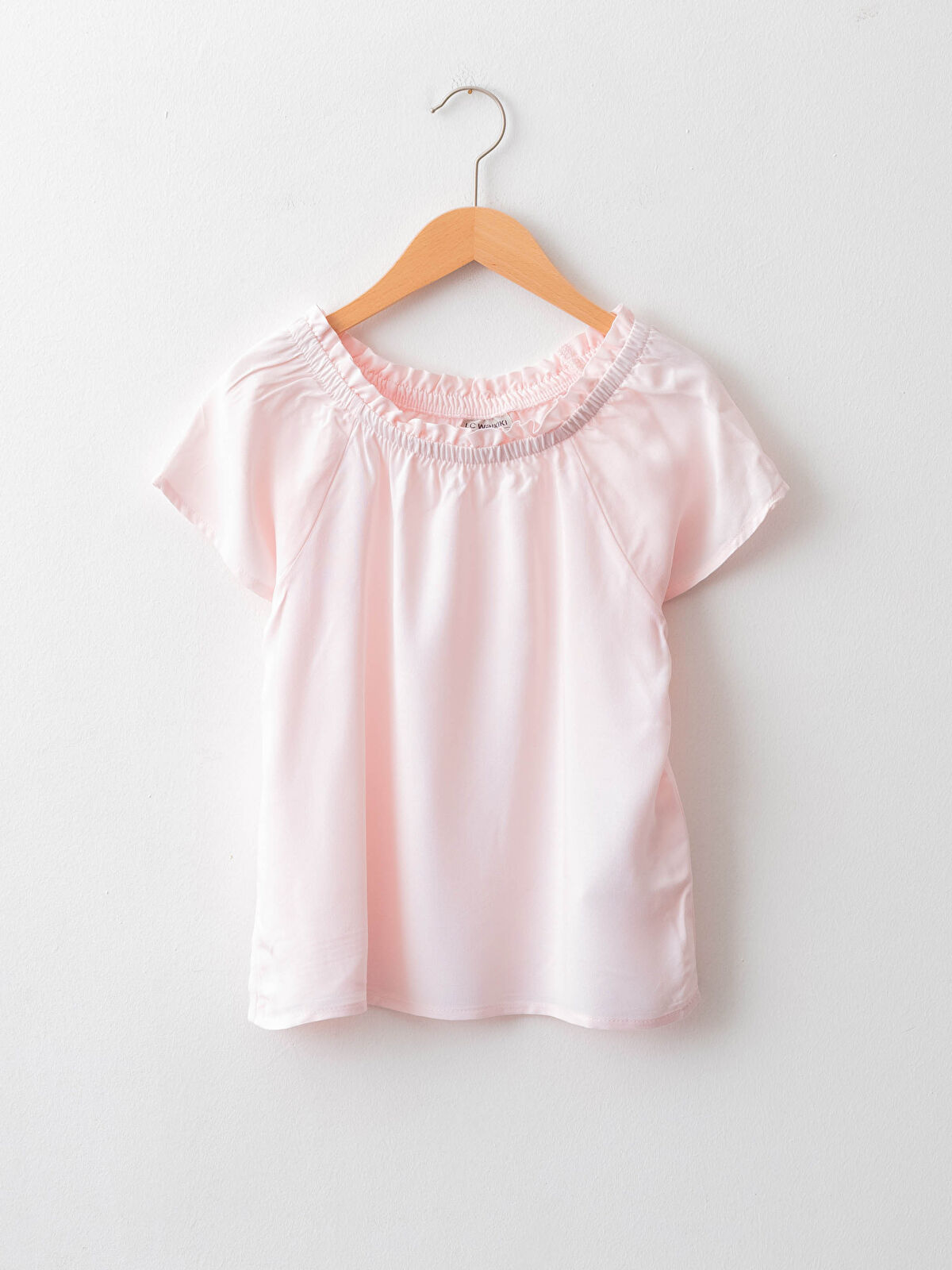 Kayık Yaka Basic Kısa Kollu Viskon Kız Çocuk Bluz