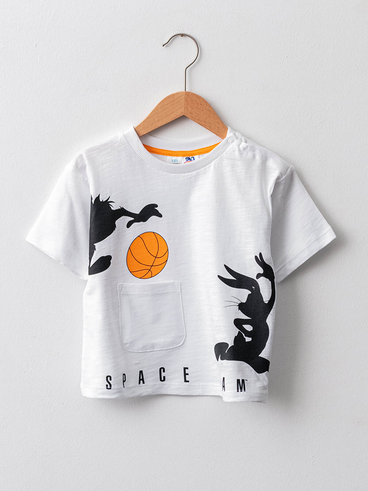 Bisiklet Yaka Kısa Kollu Space Jam Baskılı Pamuklu Erkek Bebek Tişört