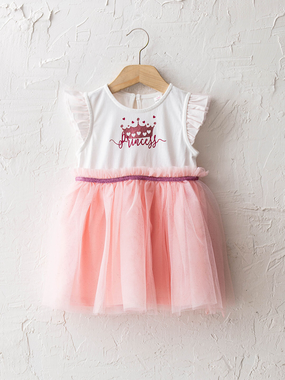 Bisiklet Yaka Baskılı Tül Etekli Kız Bebek Elbise