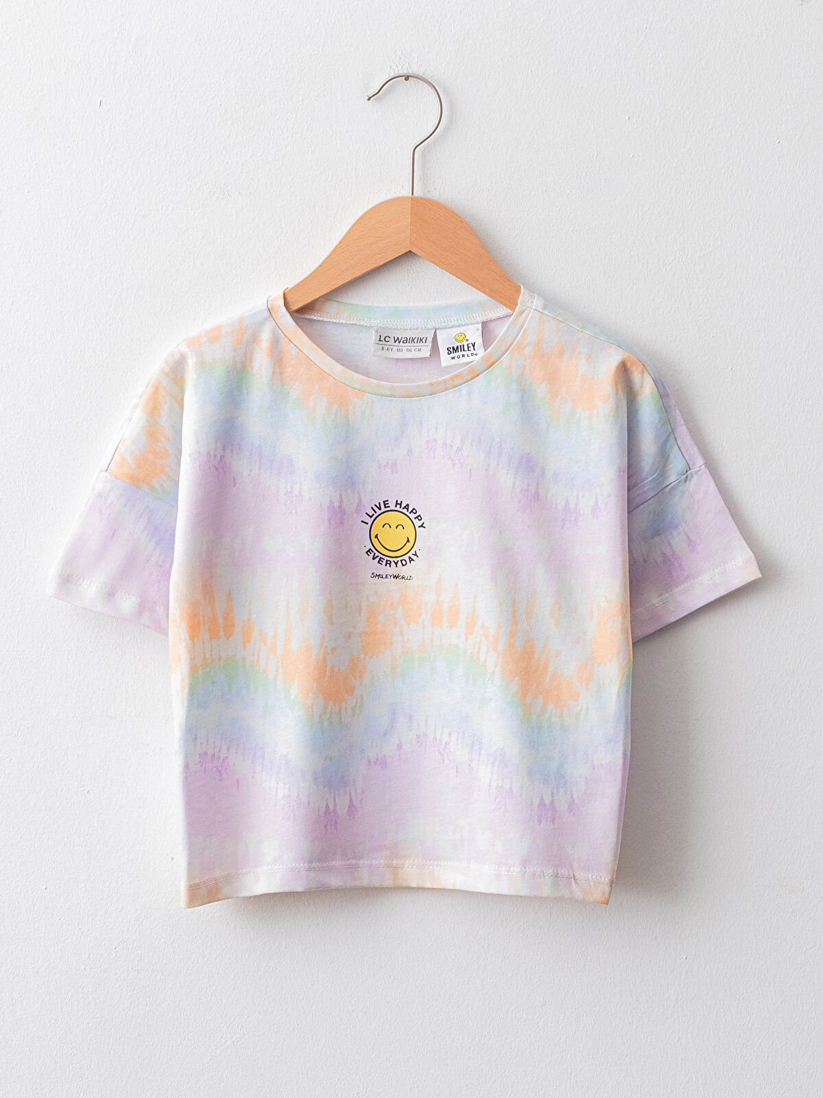 Bisiklet Yaka Smiley Baskılı Kısa Kollu Pamuklu Kız Çocuk Tişört Bisiklet Yaka Smiley Baskılı Kısa Kollu Pamuklu Kız Çocuk Tişört