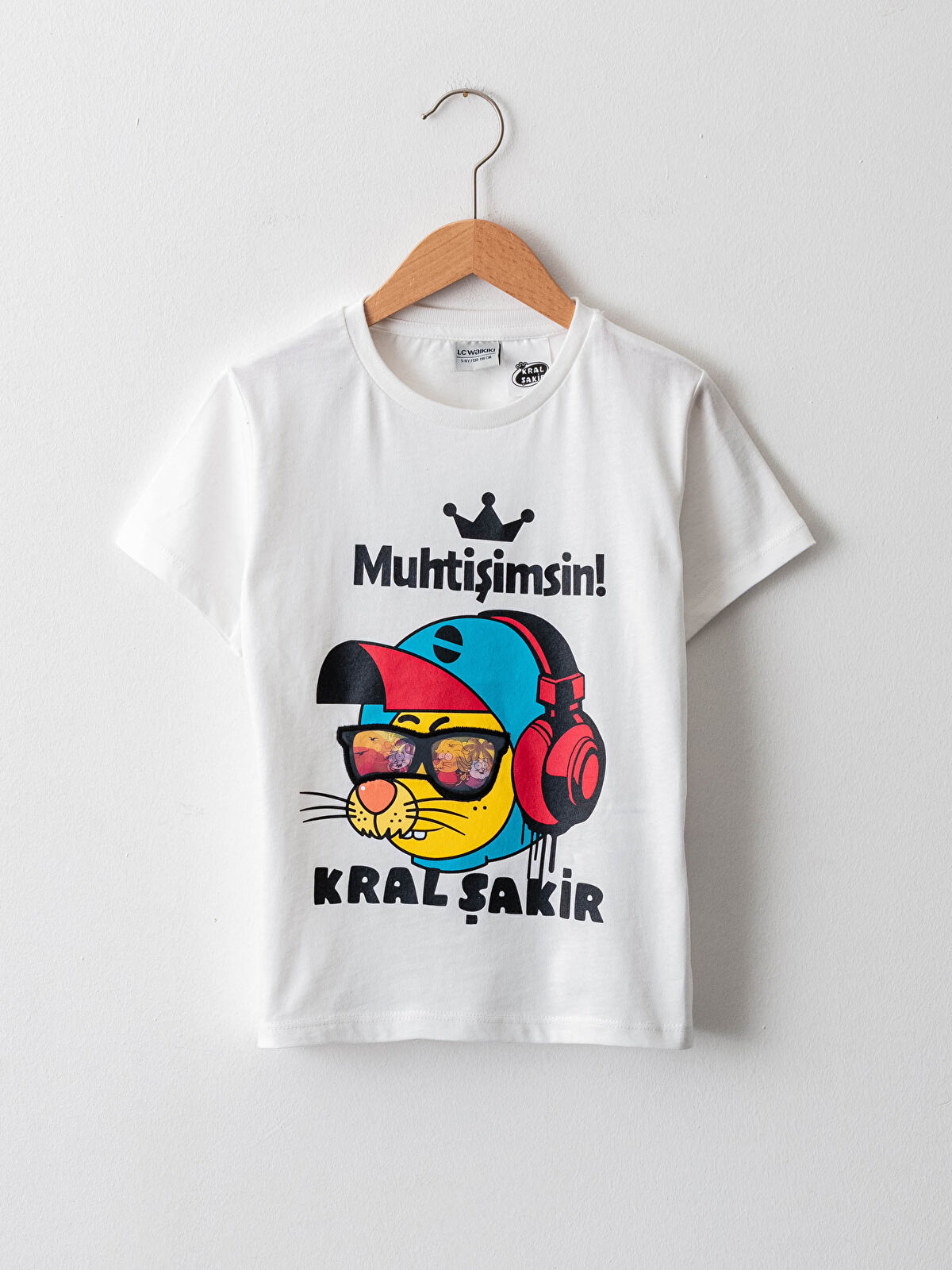 Bisiklet Yaka Kral Şakir Hologram Baskılı Kısa Kollu Erkek Çocuk Tişört