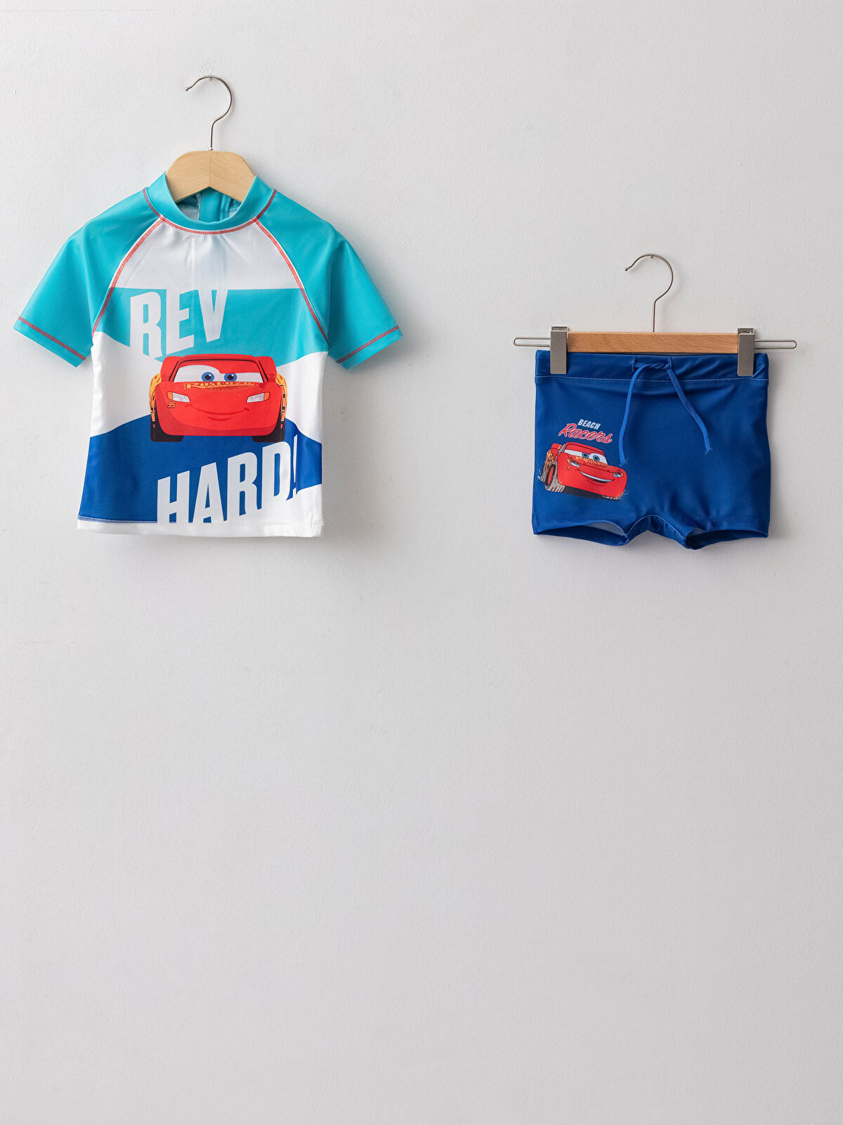 Bisiklet Yaka Arabalar Baskılı Erkek Bebek Yüzme Takımı