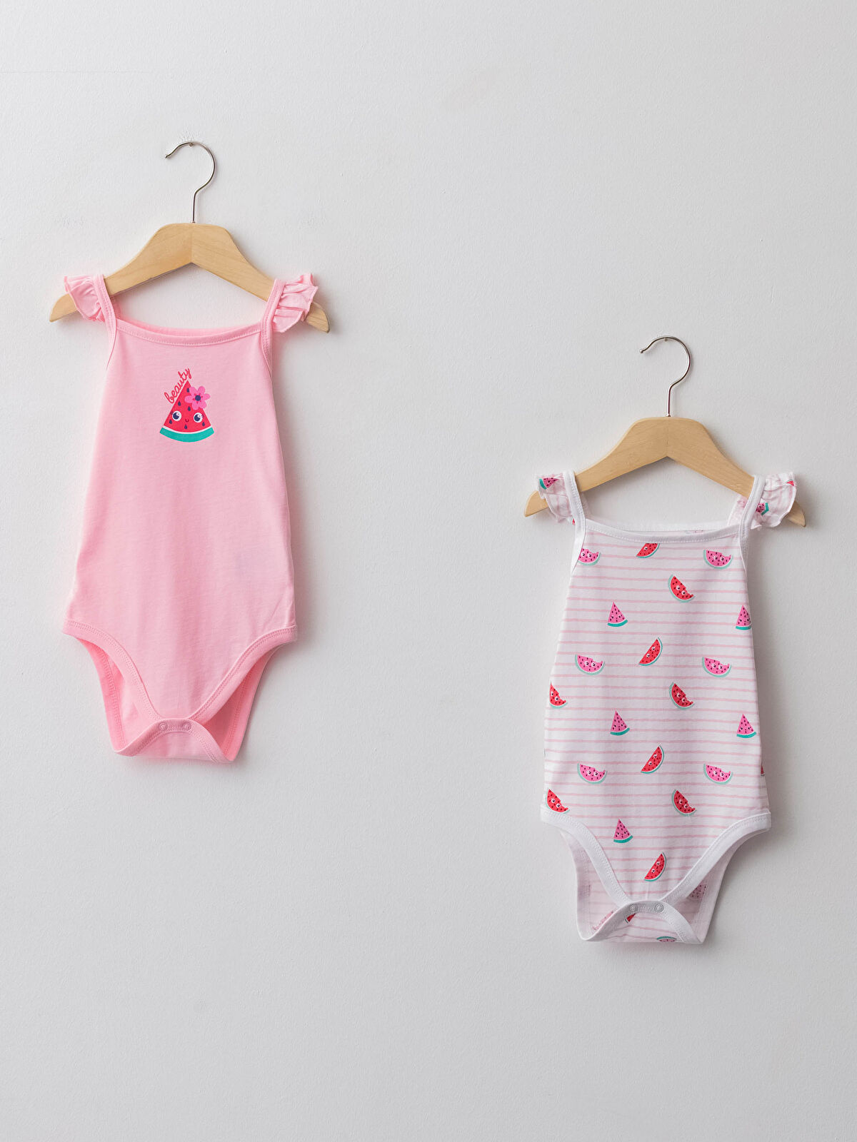 Kare Yaka Askılı Baskılı Kız Bebek Çıtçıtlı Body 2'li