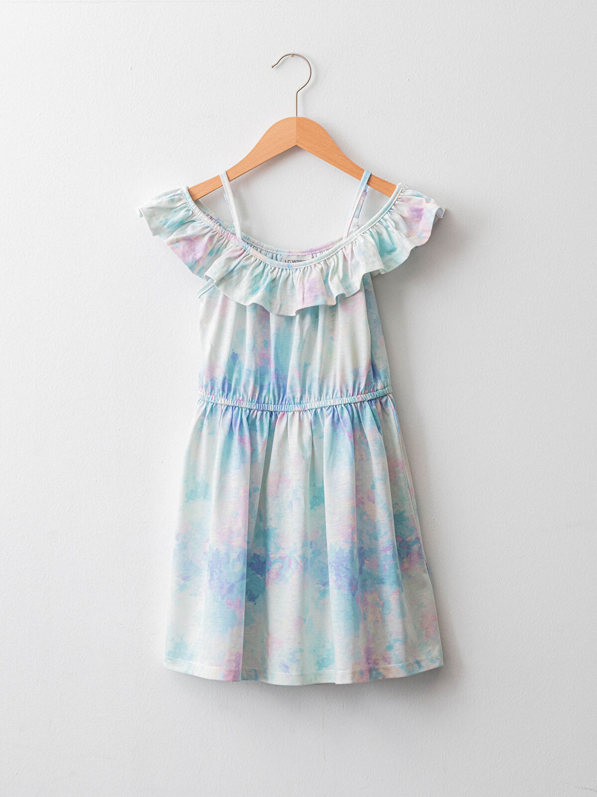 Kayık Yaka Batik Desenli Omuzları Açık Kız Çocuk Elbise