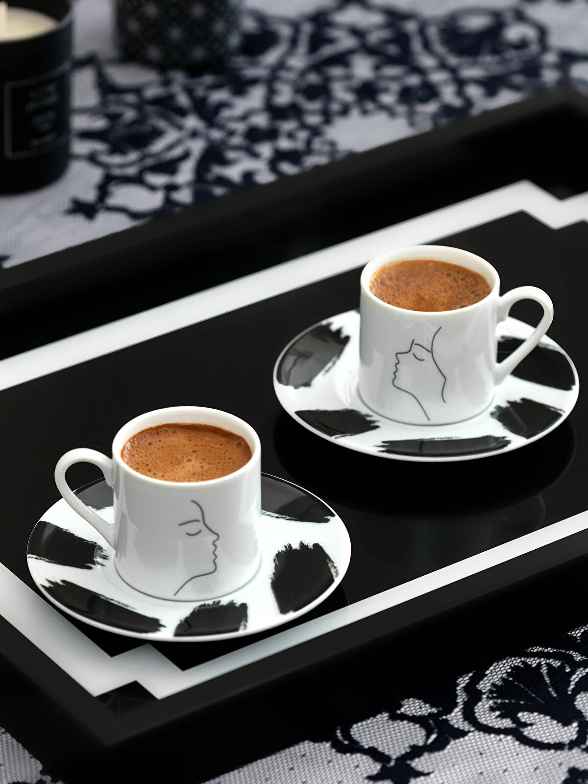 Baskılı Porselen Kahve Fincanı 2'li