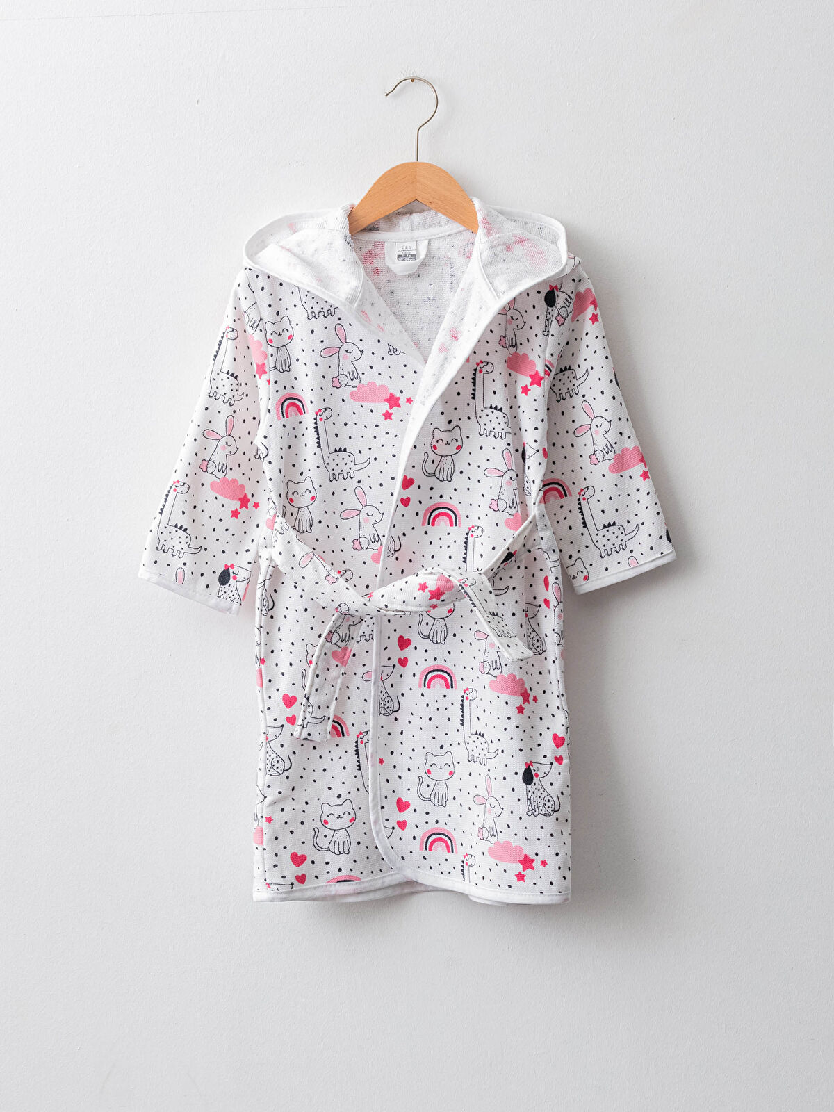 Kapüşonlu Uzun Kollu Baskılı Kız Bebek Bornoz