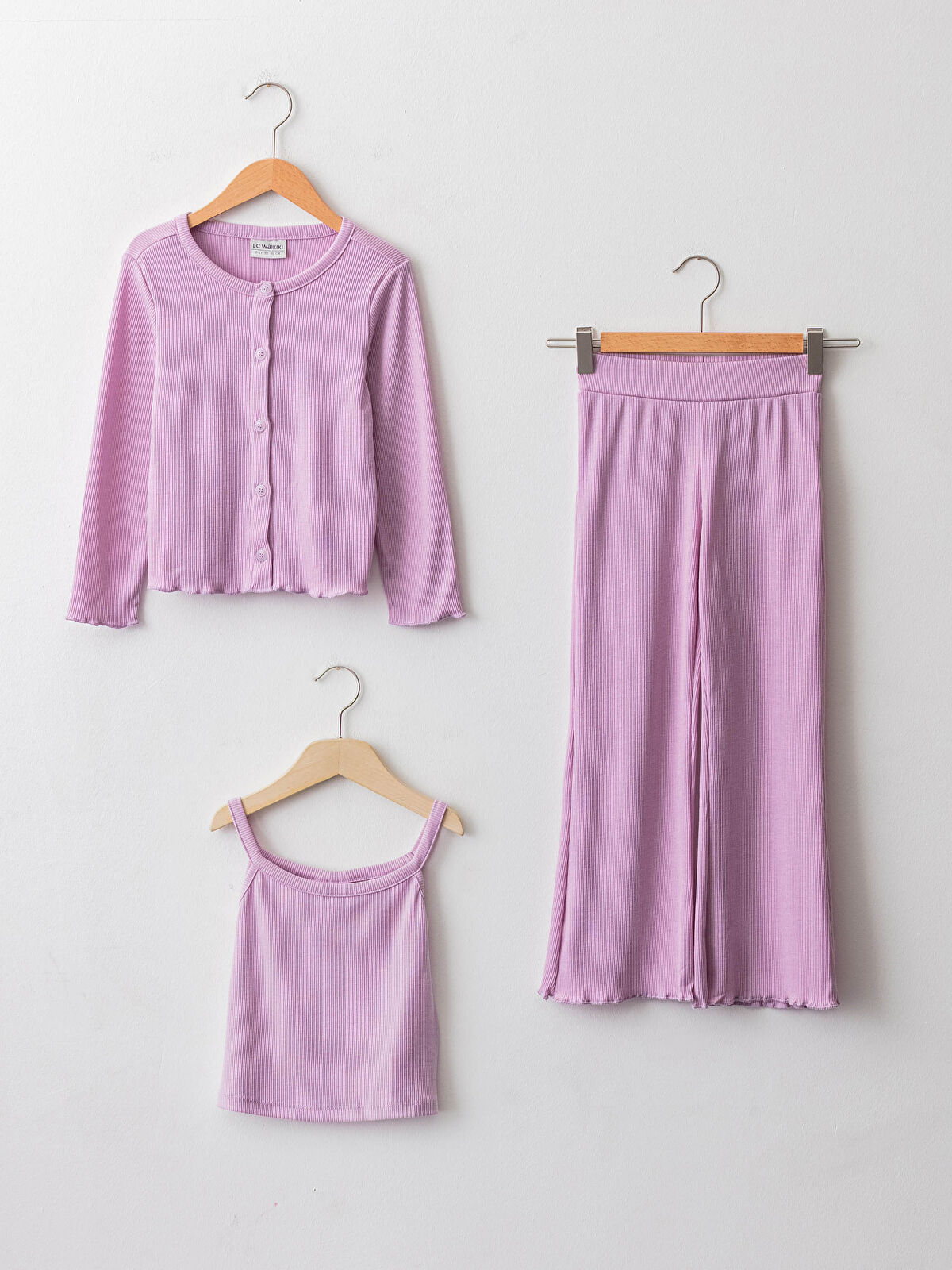 Basic Kız Çocuk Hırka Atlet ve Pantolon 3'lü Takım